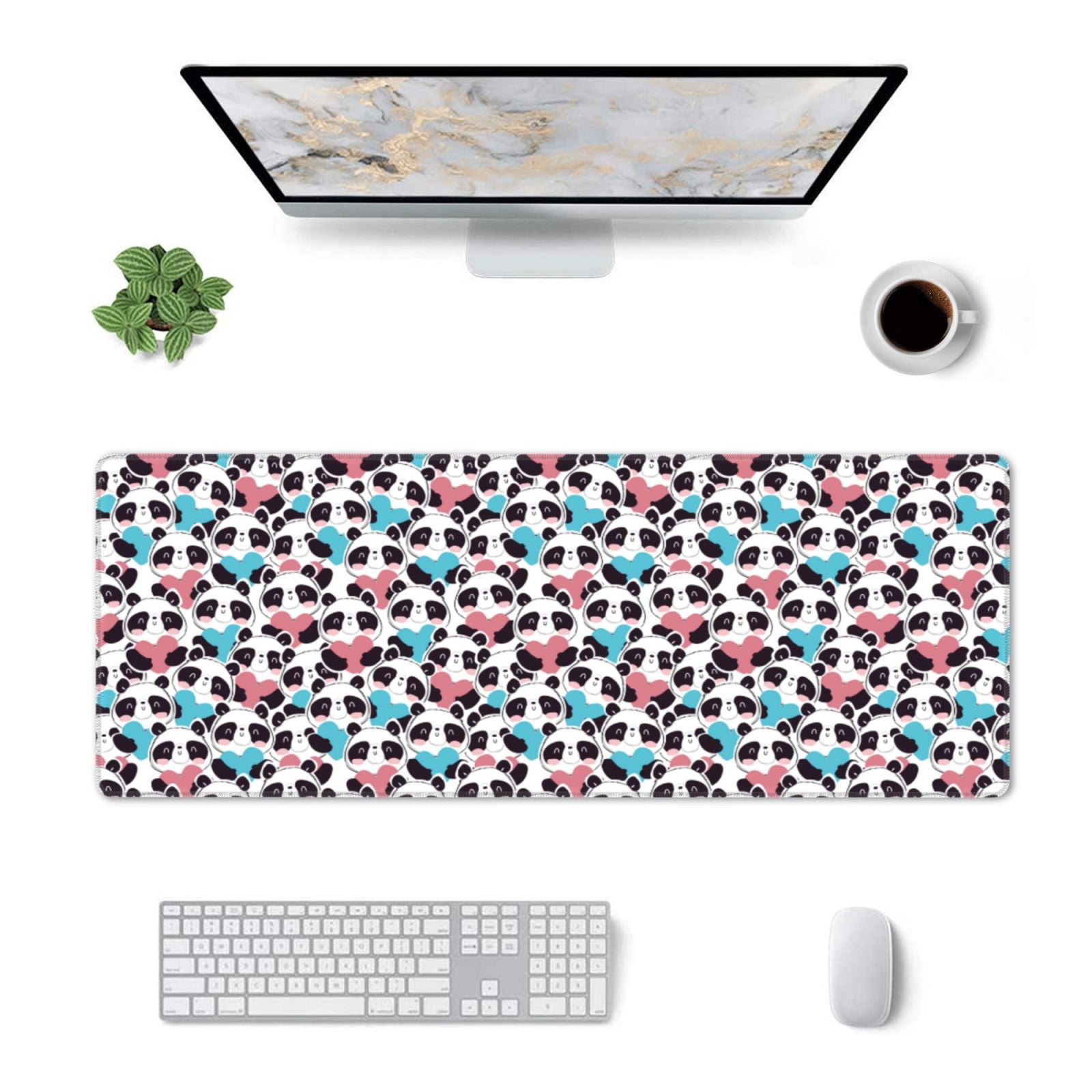 Pofeuu Heart Panda Print Desk Mat for Keyboard and Mouse，Computer Desk ...