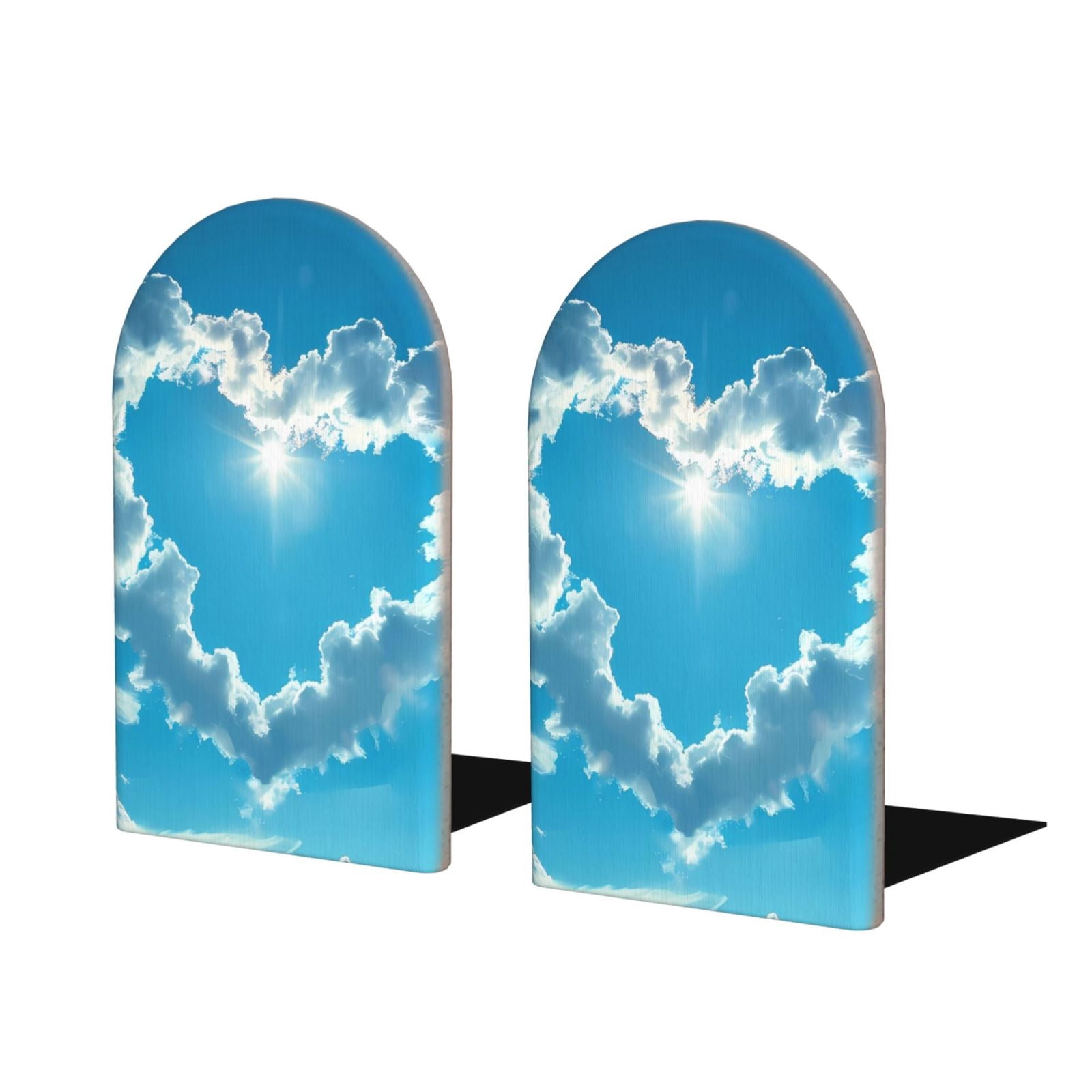 Pofeuu Heart Shaped Cloud Print Large Bookend Hold Heavy Books- Wood ...