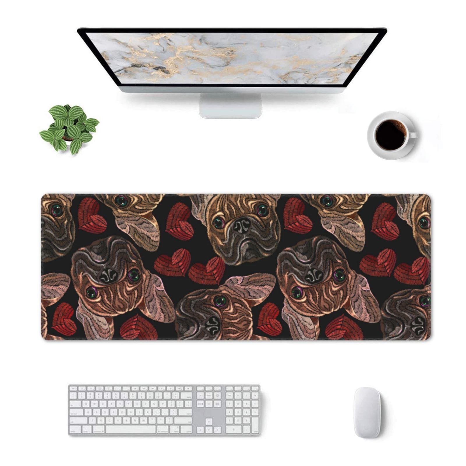 Pofeuu Hearts and French Bulldog Print Desk Mat for Keyboard and Mouse ...