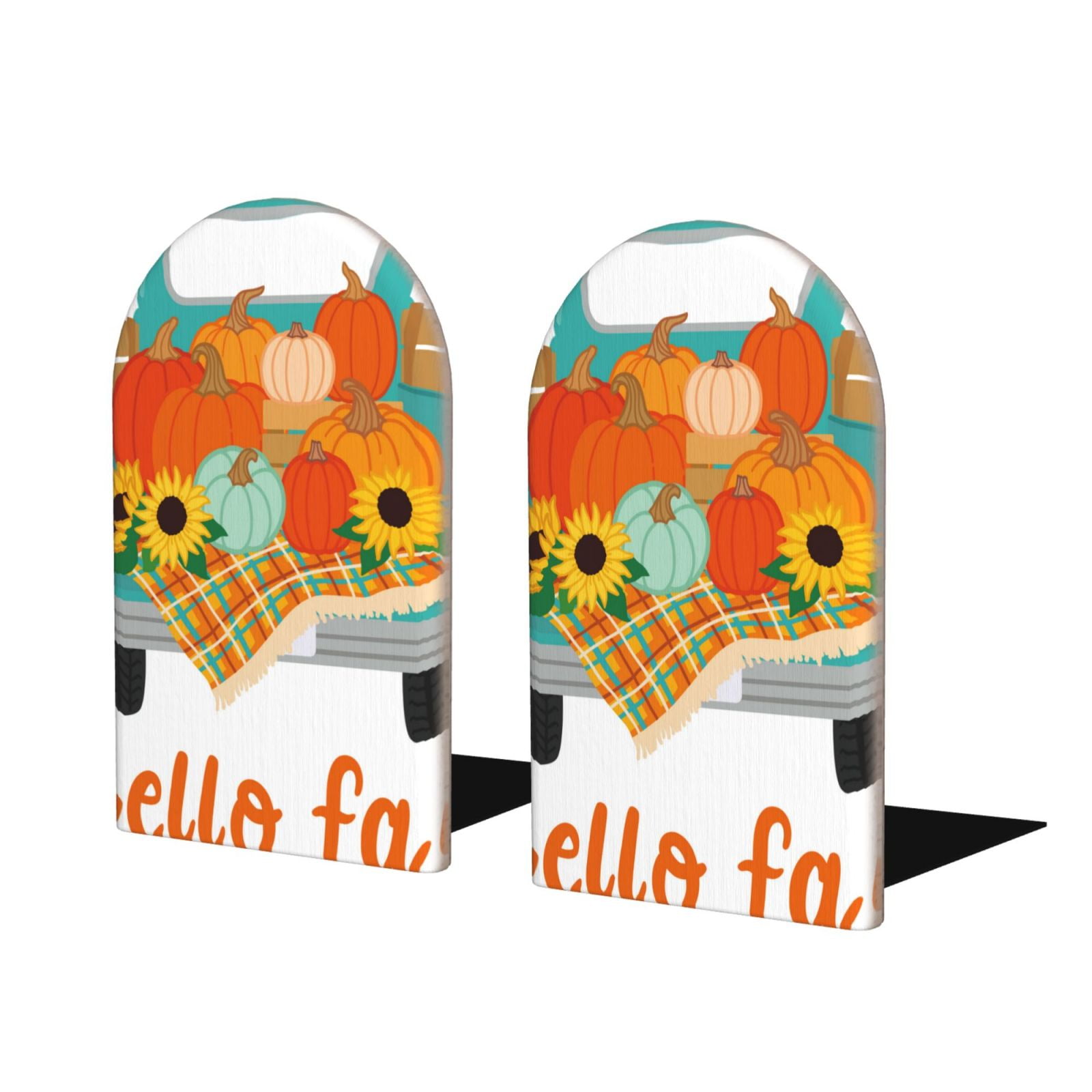 Pofeuu Hello Fall Farm Truck Print Large Bookend Hold Heavy Books- Wood ...