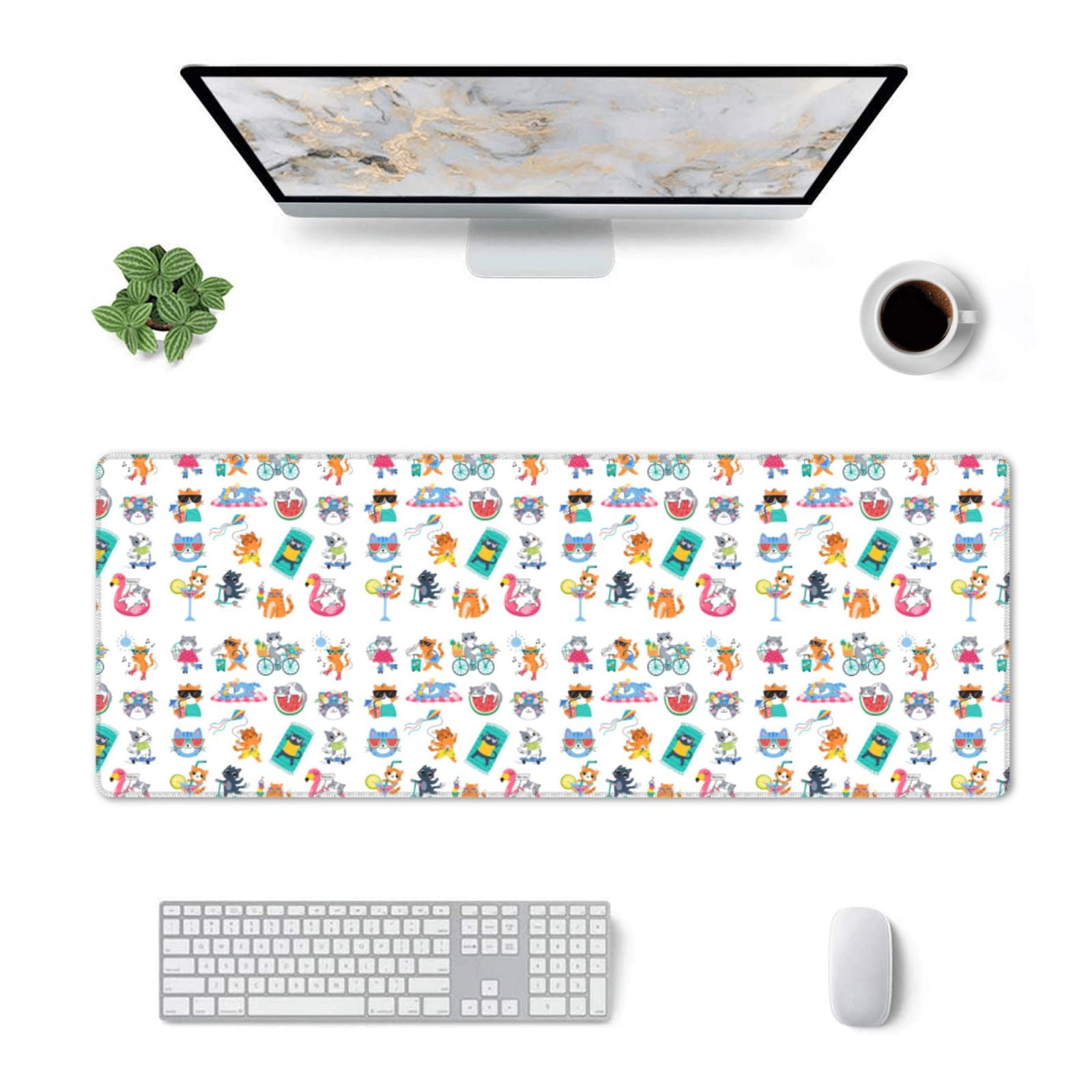Pofeuu Hello Summer Cat Print Desk Mat for Keyboard and Mouse，Computer ...