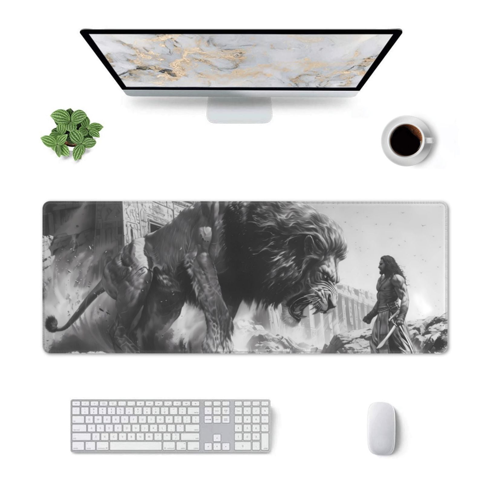 Pofeuu Heroic Lion Encounter Print Desk Mat for Keyboard and Mouse ...