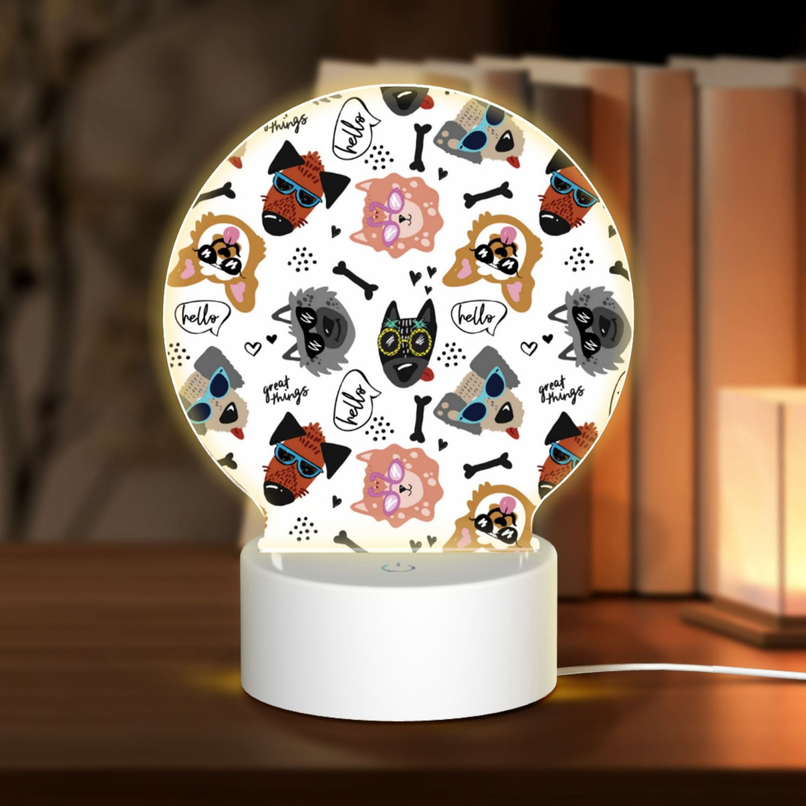 Pofeuu Hip Hop Dog Print LED Christmas Night Light Lamp Base Gift DIY ...