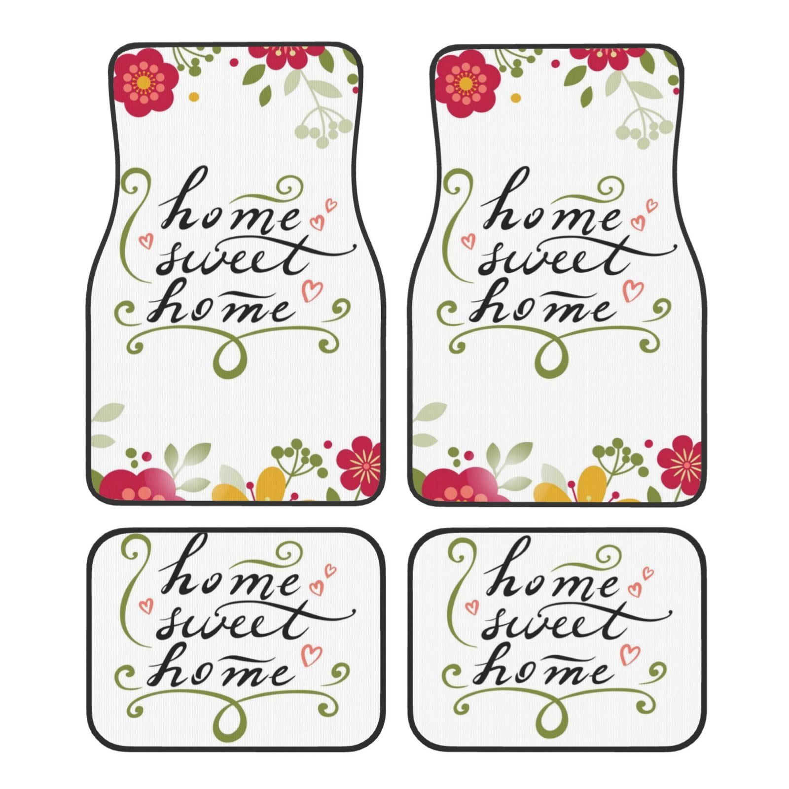 Pofeuu Home Sweet Home Floral Print Car Foot Mat Set of 4 Pieces - All ...
