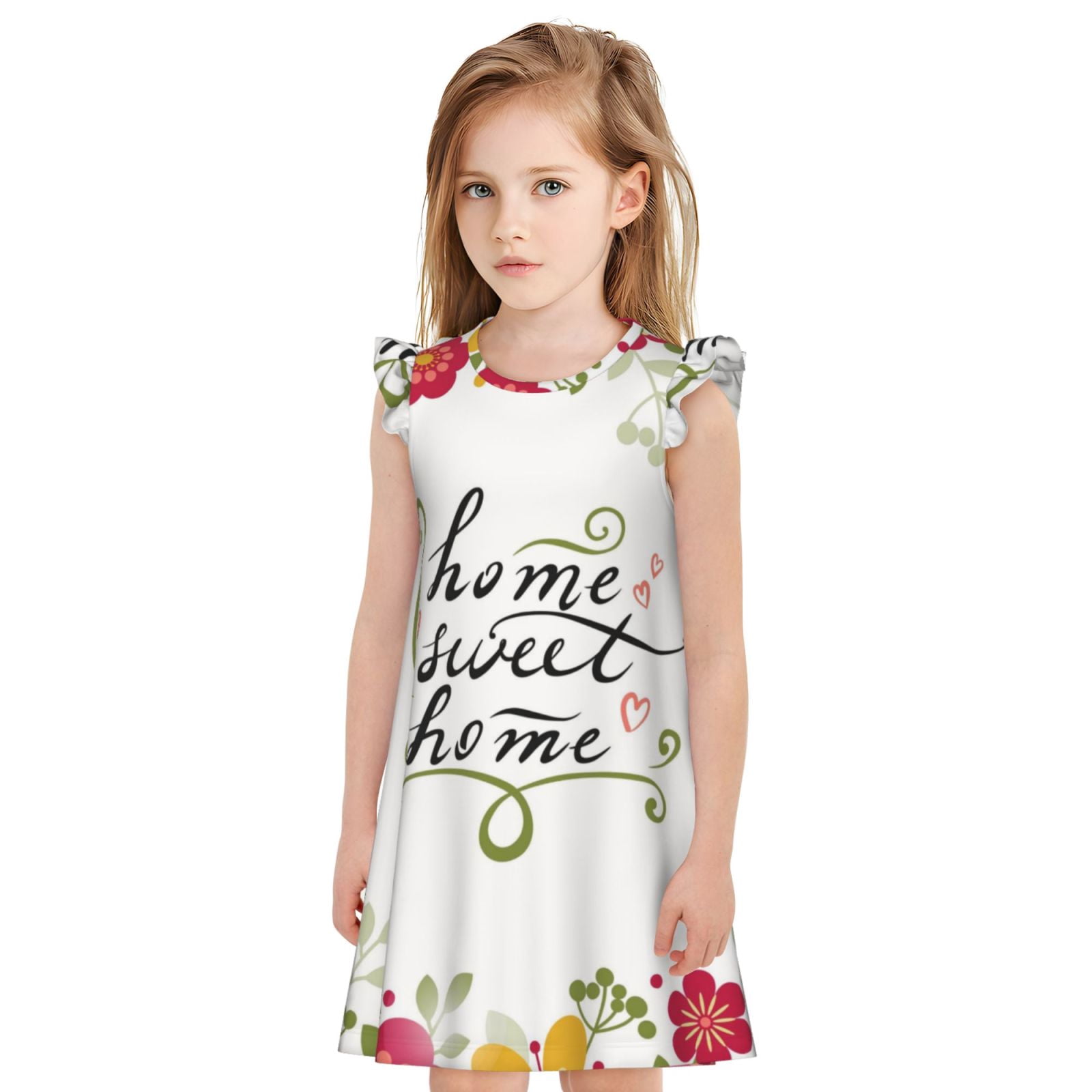 Pofeuu Home Sweet Home Floral Print Girls Nightgowns, Nightgown ...