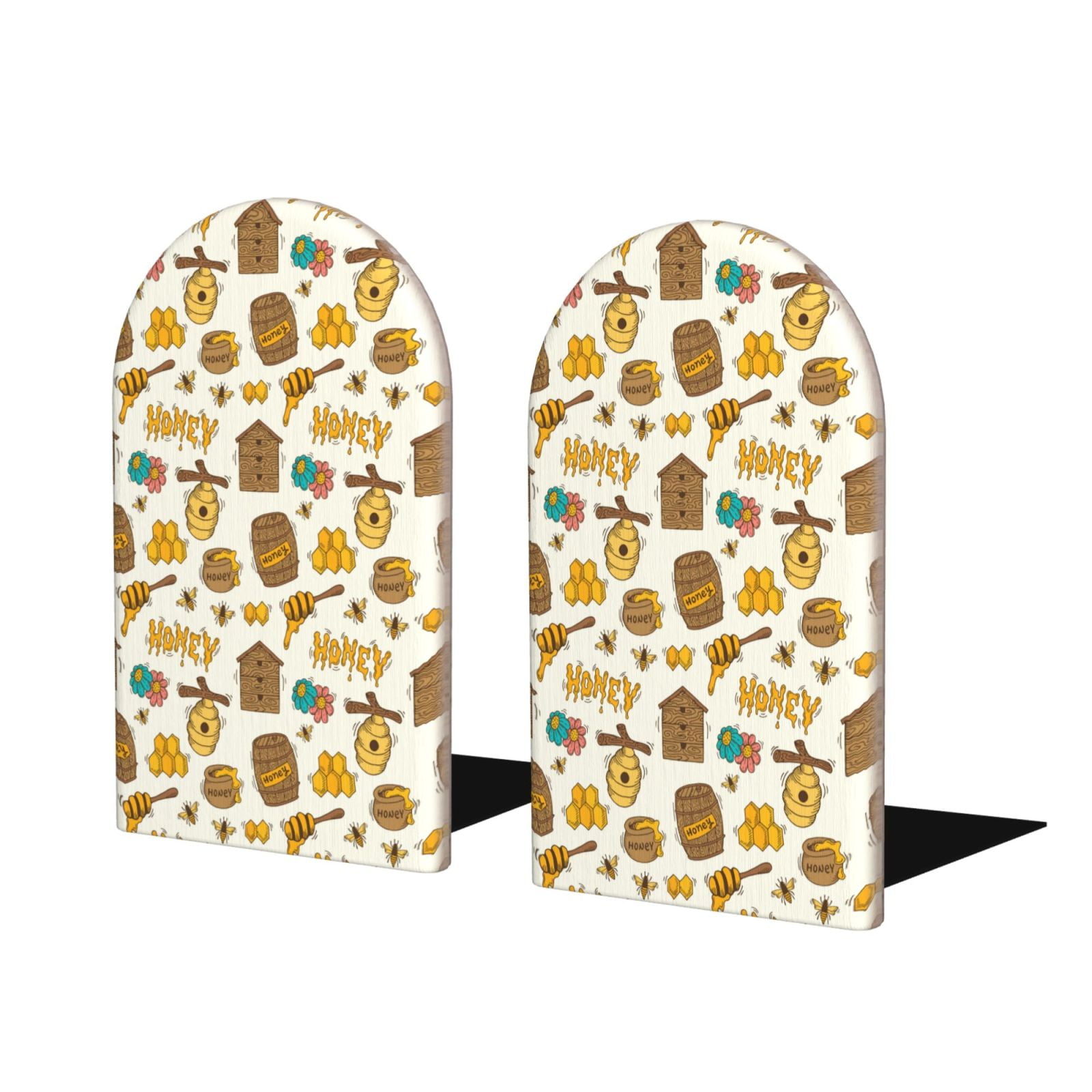Pofeuu Honeycomb And Honey Print Large Bookend Hold Heavy Books- Wood ...