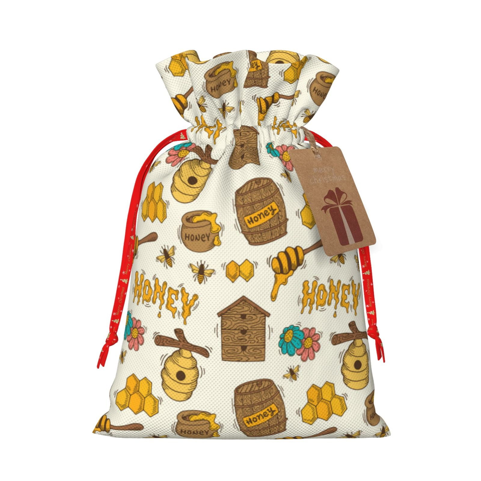 Pofeuu Honeycomb And Honey Print Burlap Bags with Drawstrings ...