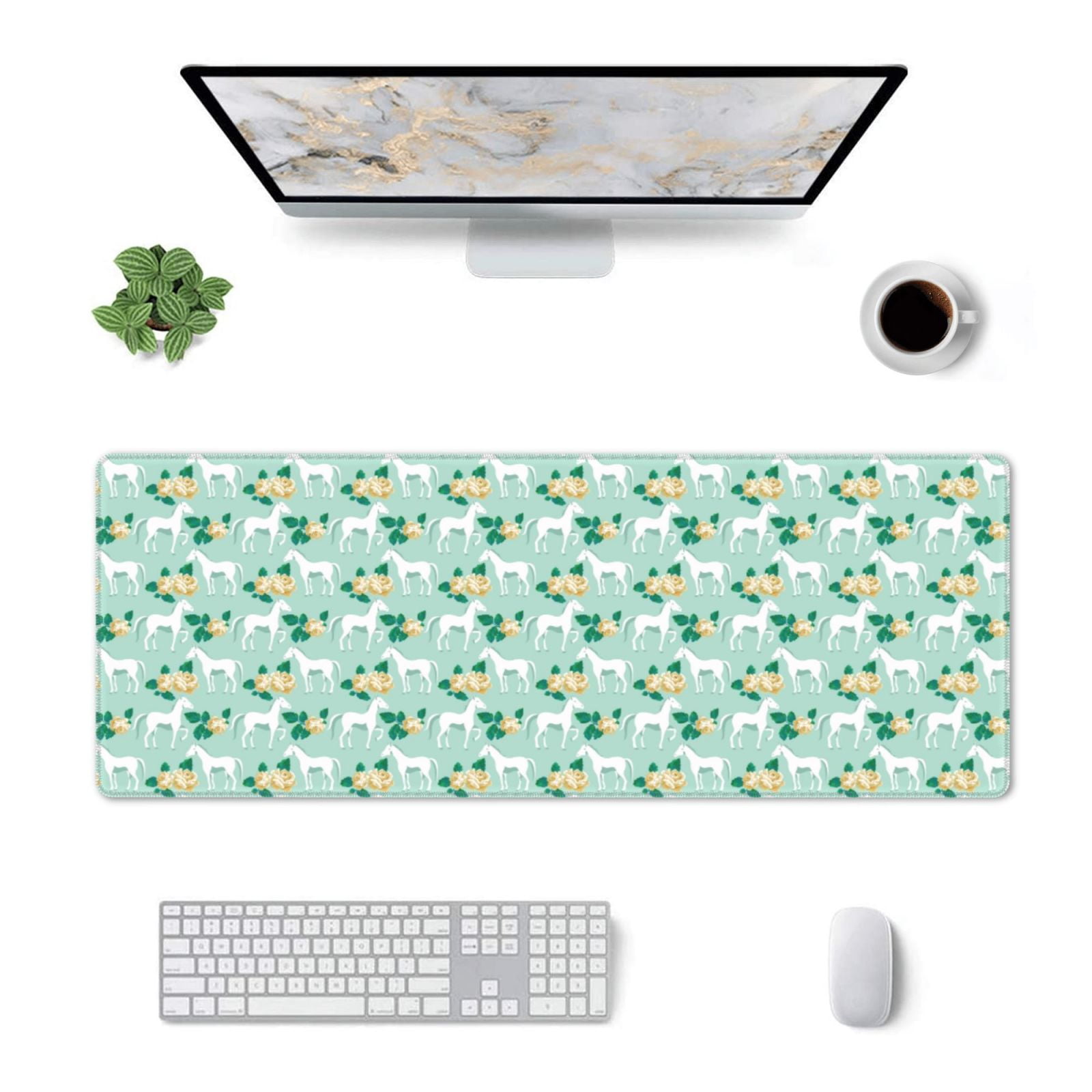 Pofeuu Horse And Flower Print Desk Mat for Keyboard and Mouse，Computer ...