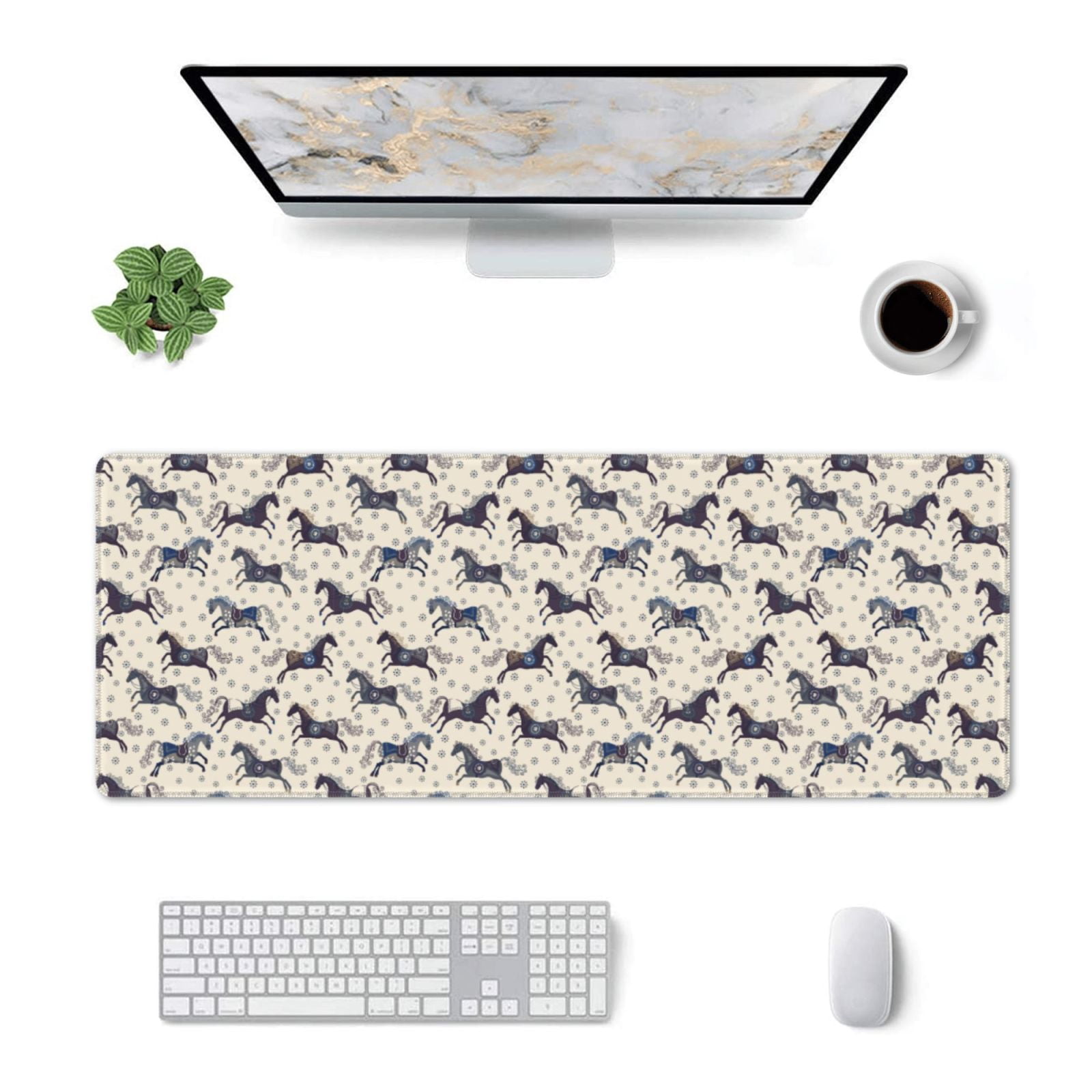 Pofeuu Horse Print Desk Mat for Keyboard and Mouse，Computer Desk Matt ...