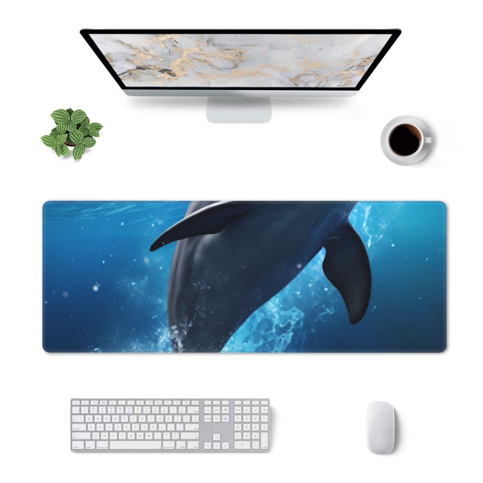 Pofeuu Ice Blue Ocean Cute Dolphin Print Desk Mat for Keyboard and ...