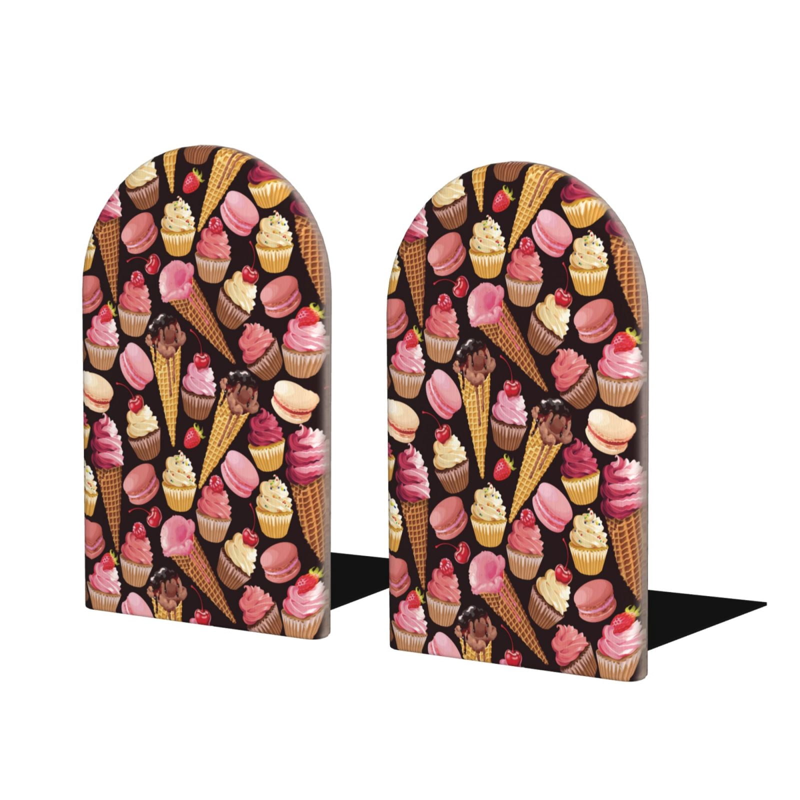Pofeuu Ice Cream Cake Print Large Bookend Hold Heavy Books- Wood ...
