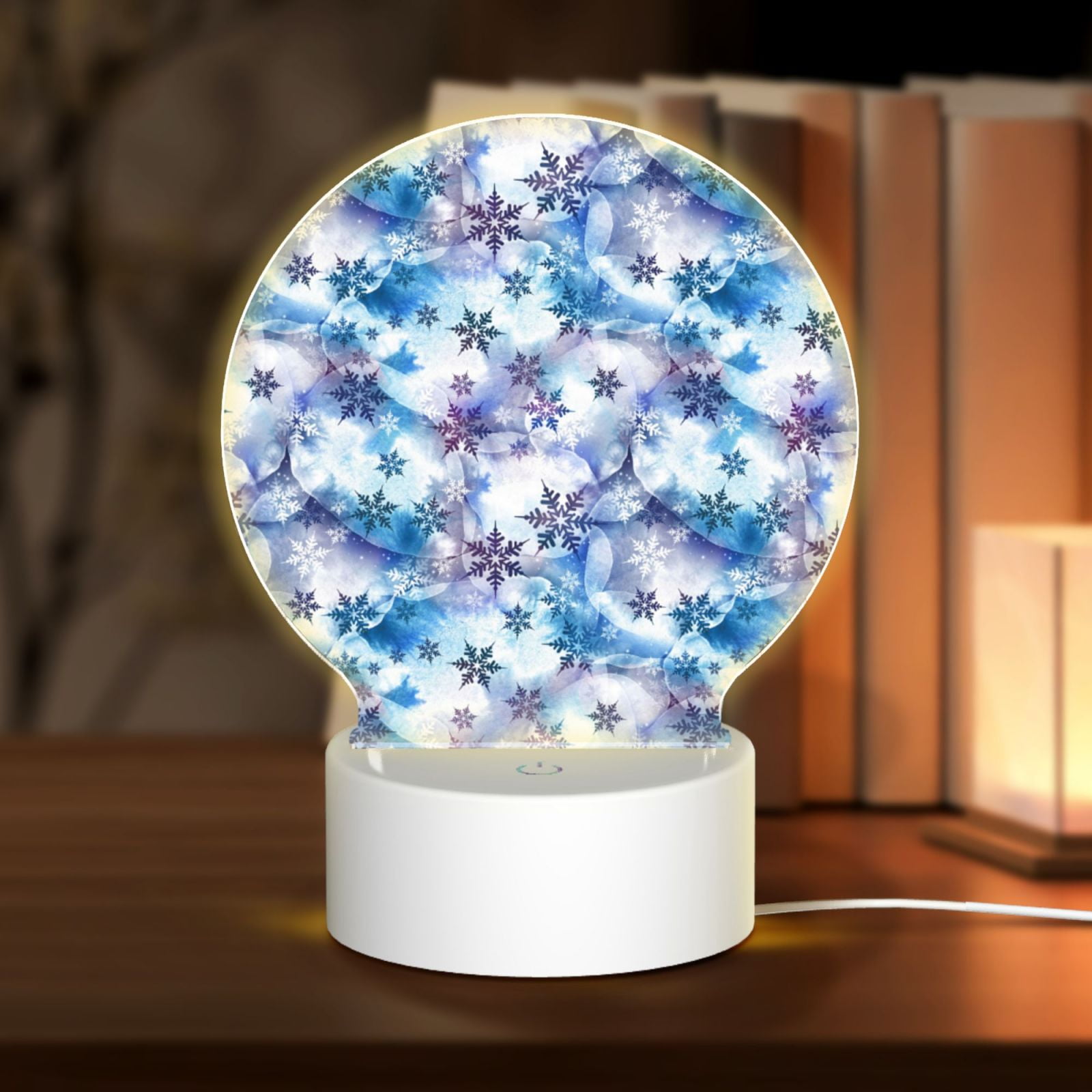 Pofeuu Icy Blue Snowflakes Print LED Christmas Night Light Lamp Base ...