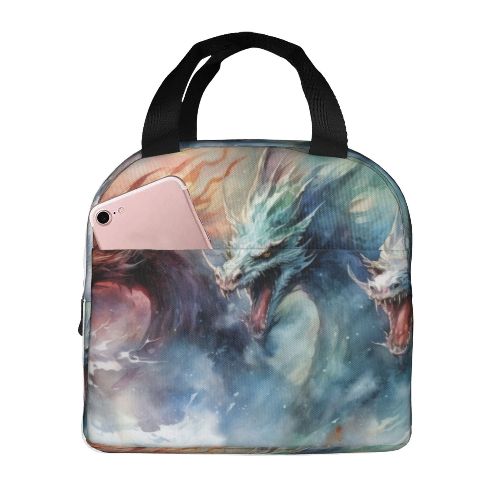 Pofeuu Ink Style Wave Dragon Print Lunch Bag Lunch Box Insulated Lunch ...