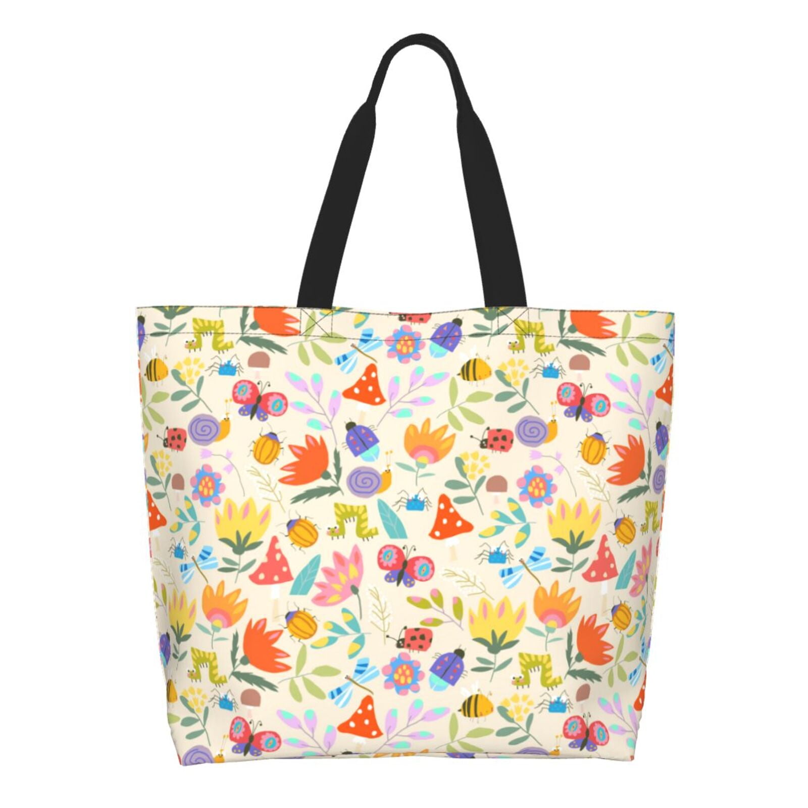 Pofeuu Insects In Plants Print Reusable Grocery Bags - Washable ...