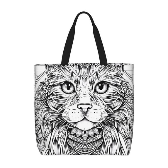 Pofeuu Intricate Cat Mandala Print Tote Bag for Women,Hobo HandBags ...