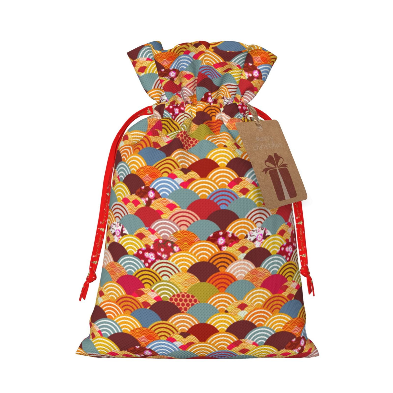 Pofeuu Japanese Style Fish Scales Print Burlap Bags with Drawstrings ...