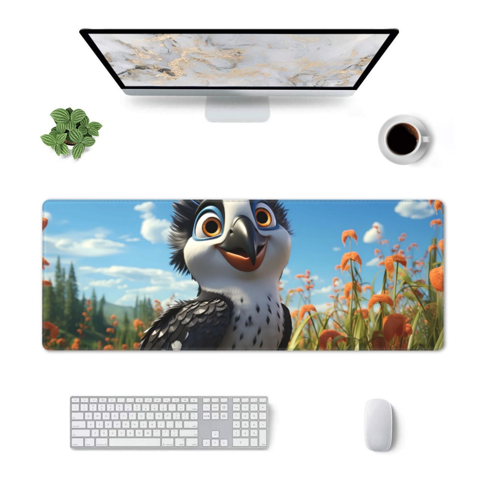 Pofeuu Joyful Animated Bird Print Desk Mat for Keyboard and Mouse ...