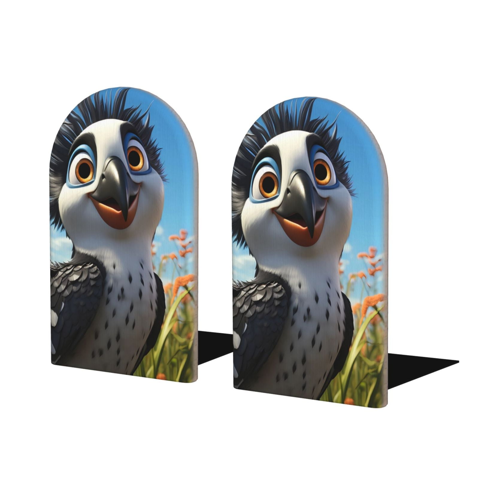 Pofeuu Joyful Animated Bird Print Large Bookend Hold Heavy Books- Wood ...