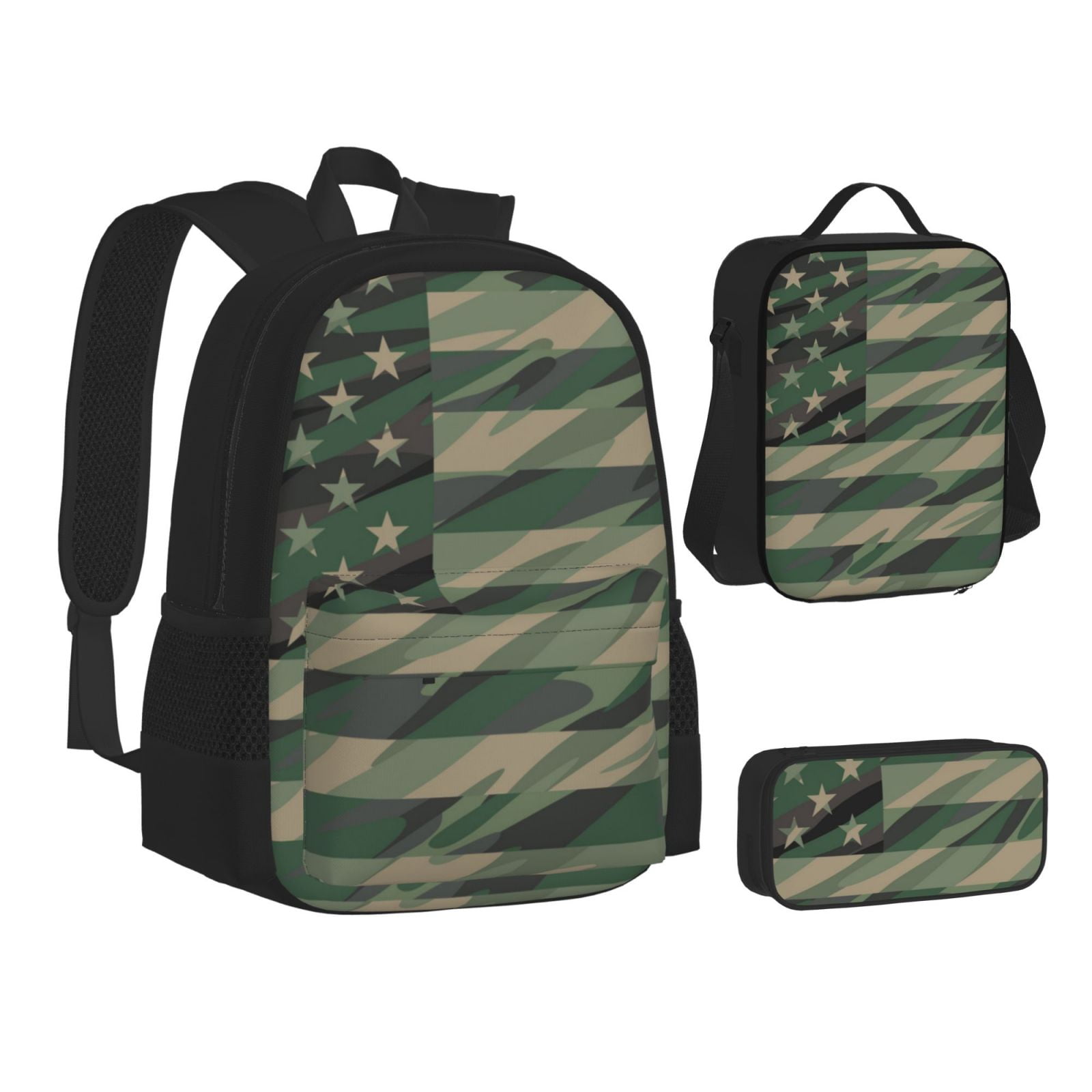 Pofeuu Jungle Green Camo USA Flag Print Backpack Travel Backpacks With ...