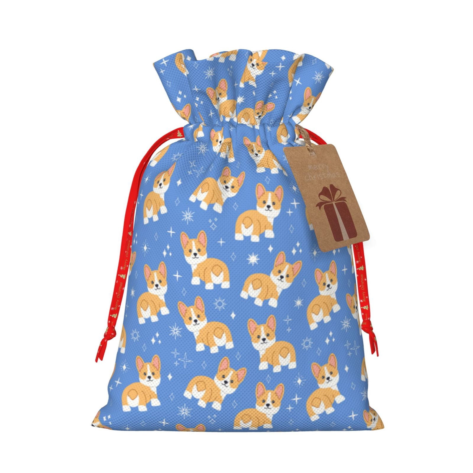 Pofeuu Kawaii Corgi Print Burlap Bags with Drawstrings Drawstring Gift ...