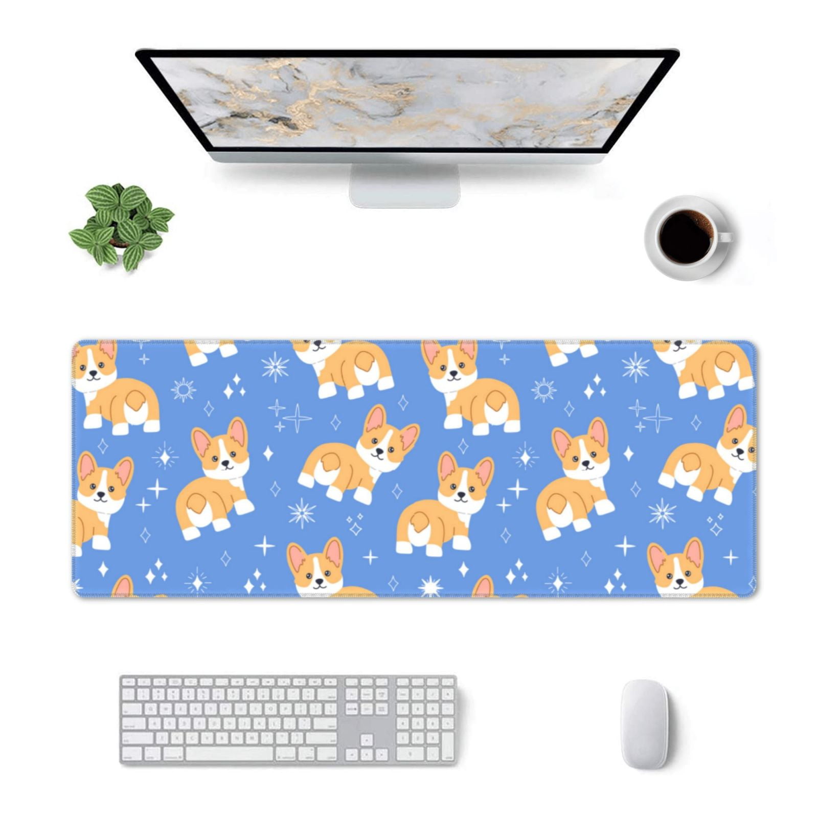 Pofeuu Kawaii Corgi Print Desk Mat for Keyboard and Mouse，Computer Desk ...