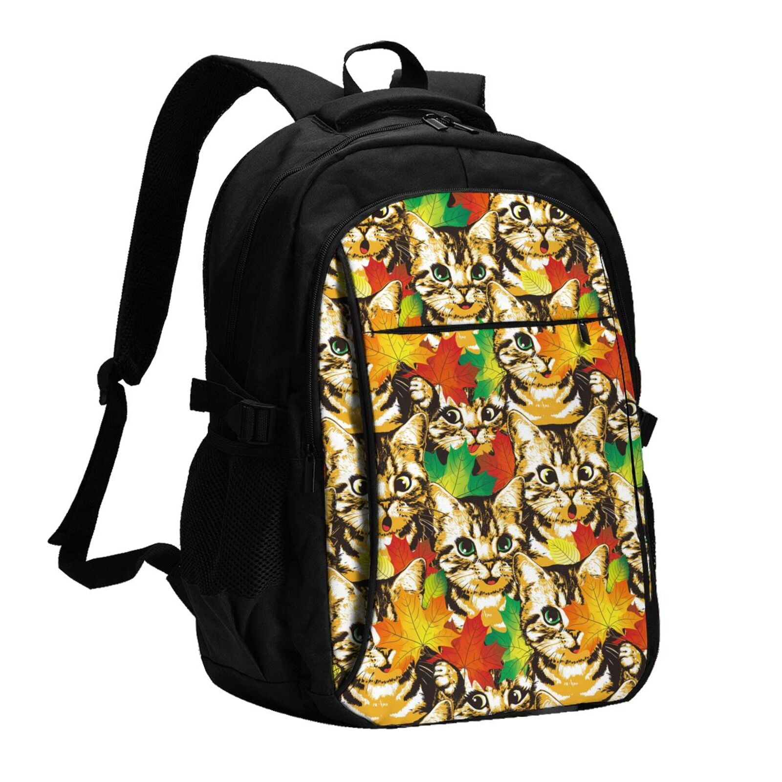 Pofeuu Kittens With Maple Leaves Print Storage Laptop Backpack with USB ...