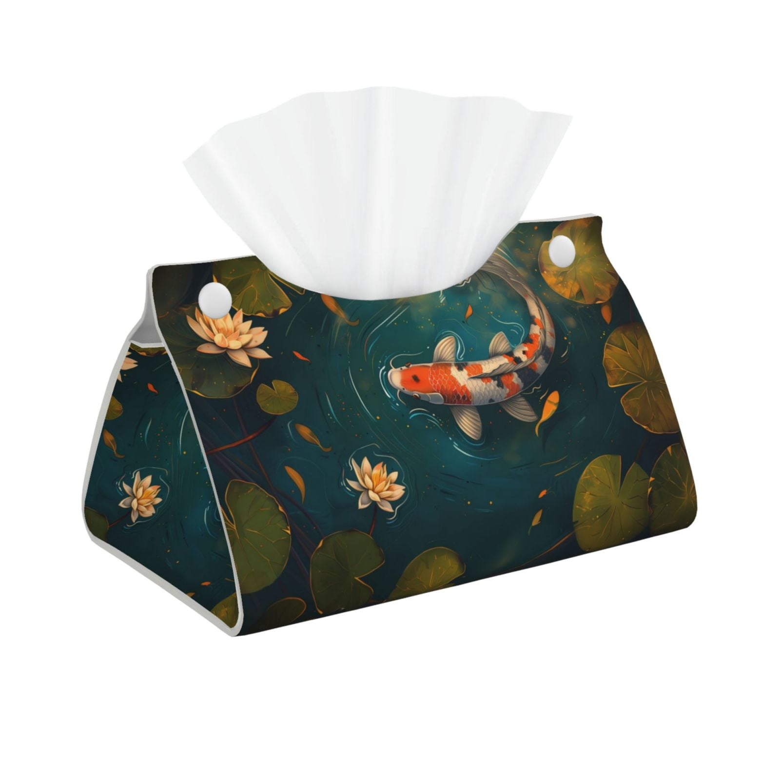 Pofeuu Koi Pond Lilies Print Tissue Box Cover, Modern Decorative PU ...