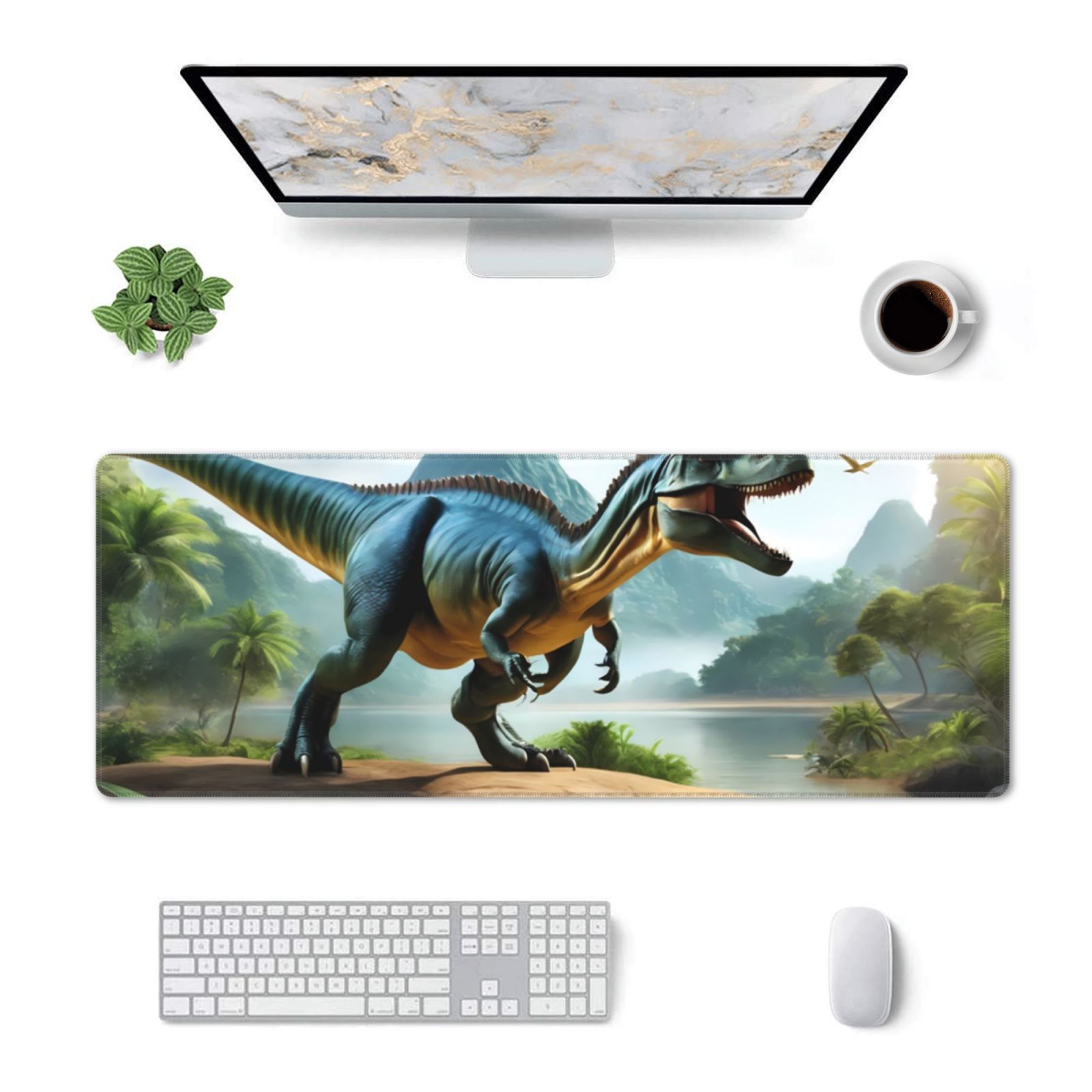 Pofeuu Lake Forest Dinosaur A Print Desk Mat for Keyboard and Mouse ...
