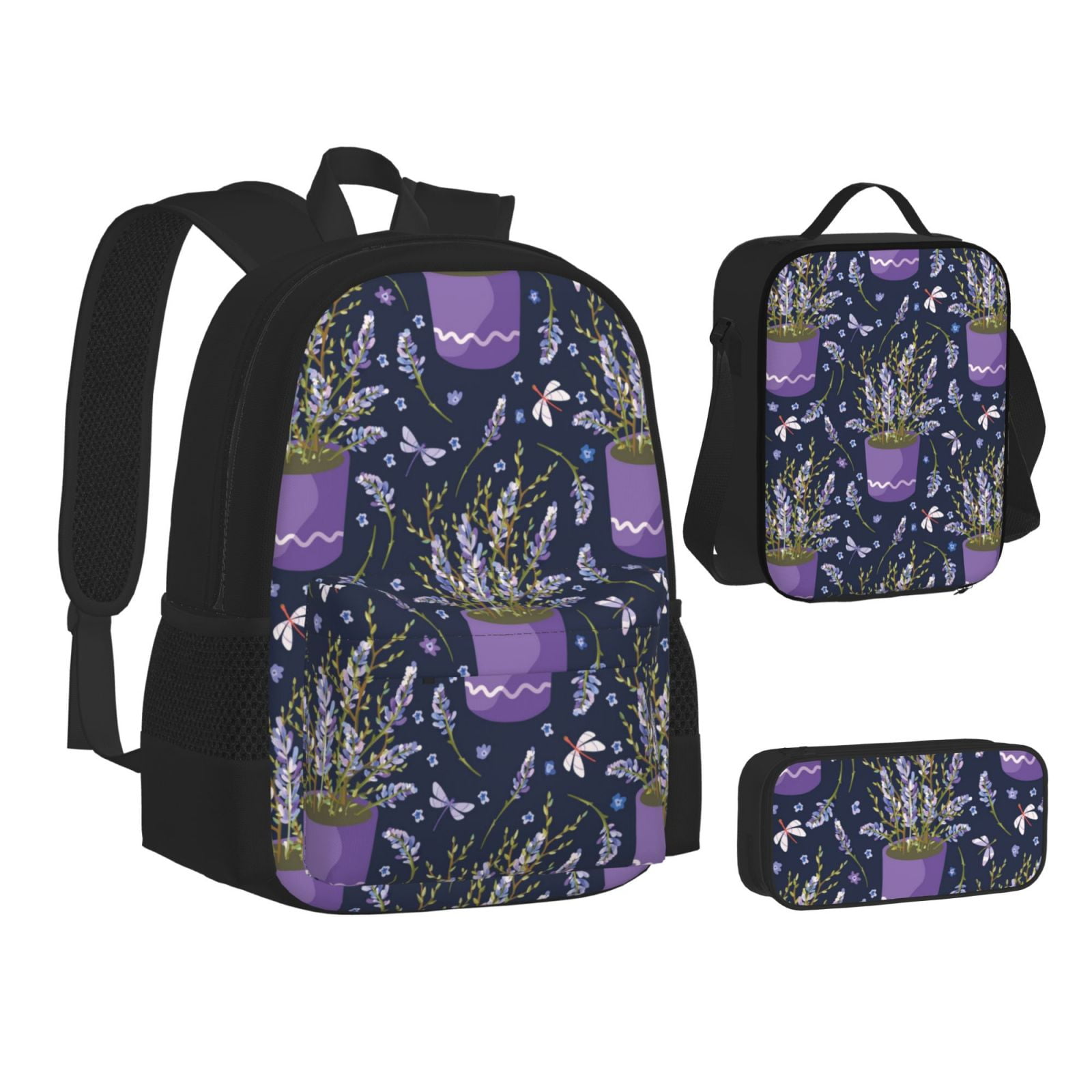 Pofeuu Lavender Flowers Print Backpack Travel Backpacks With Lunch Bag ...