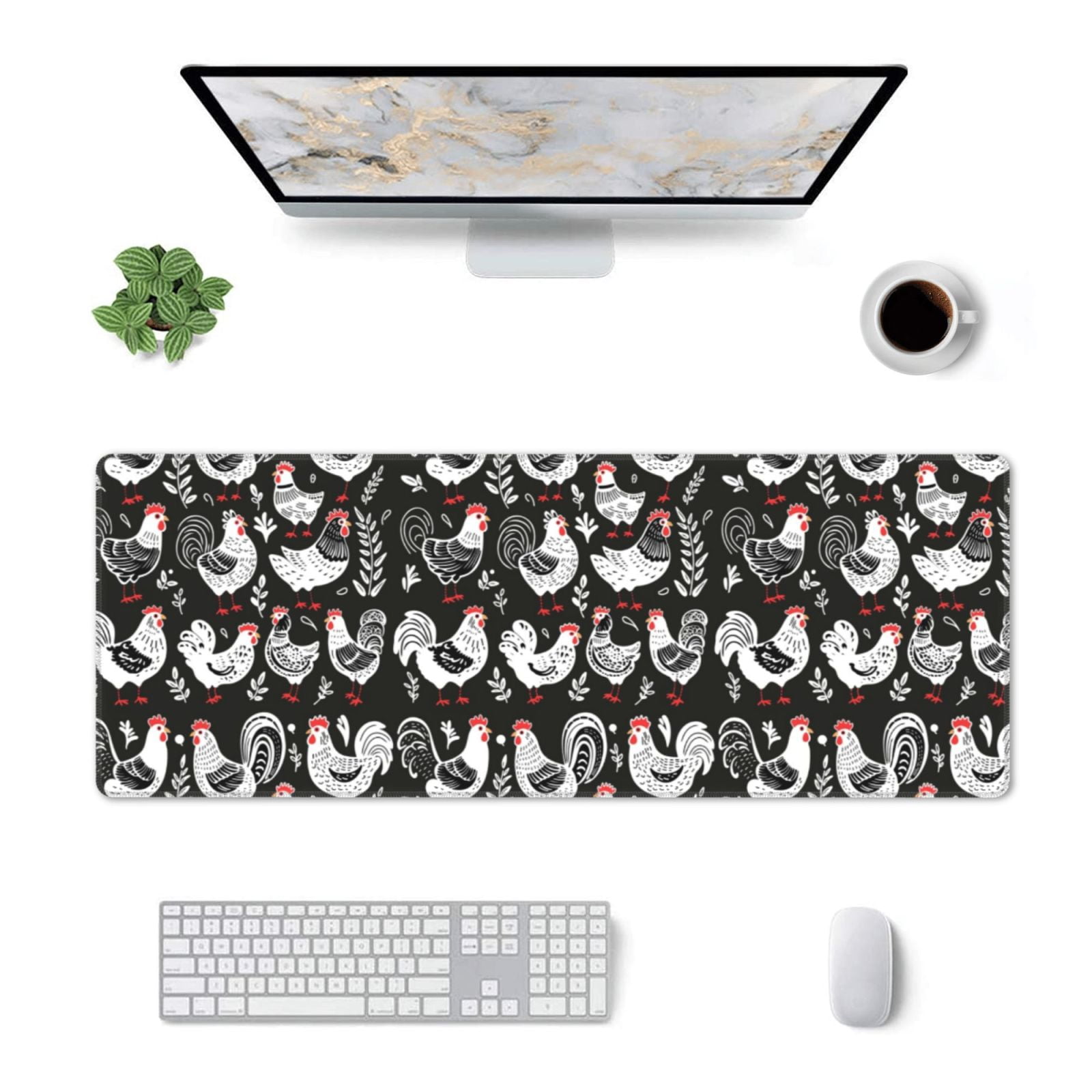 Pofeuu Laying Hens And Roosters Print Desk Mat for Keyboard and Mouse ...