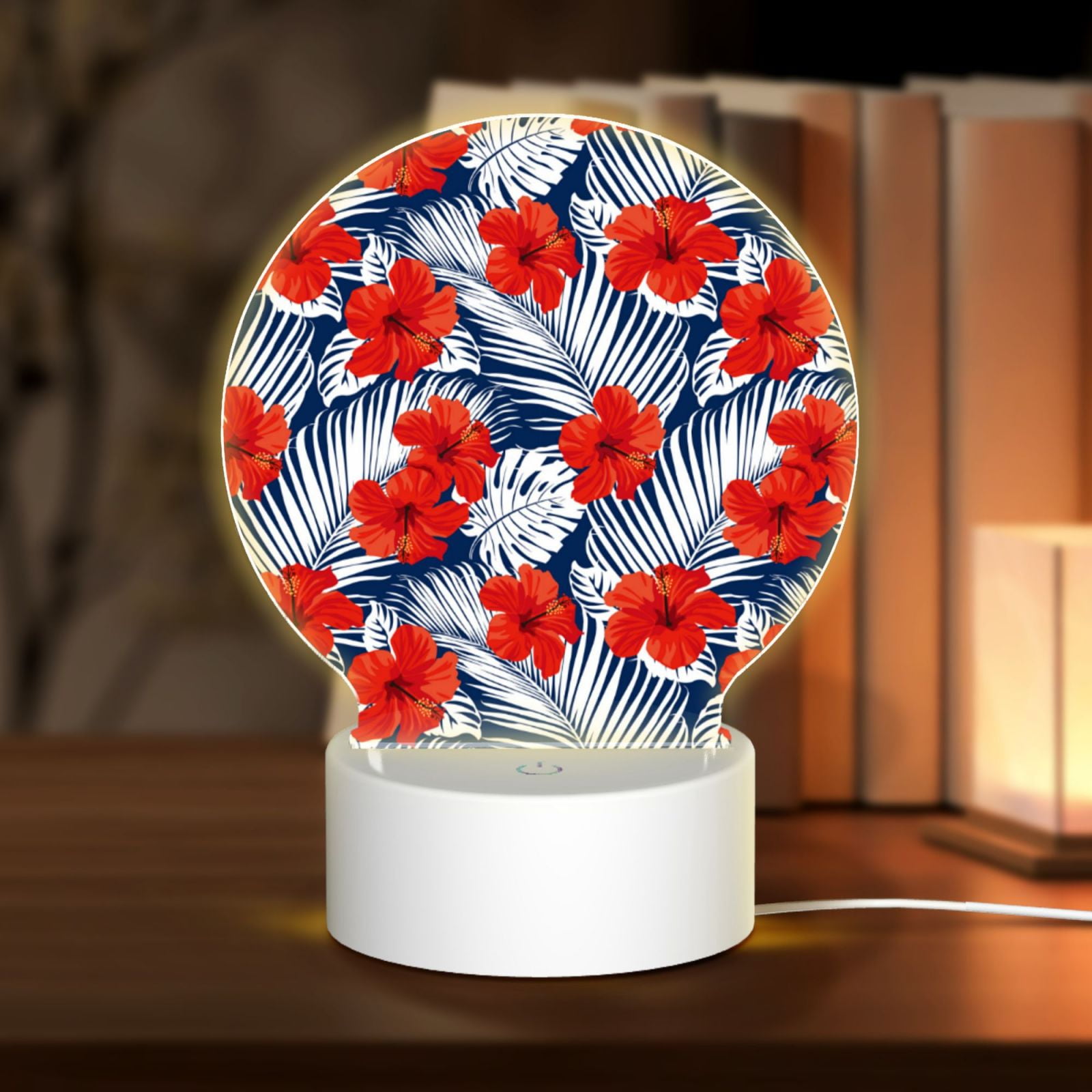 Pofeuu Leaves And Flowers Print LED Christmas Night Light Lamp Base ...