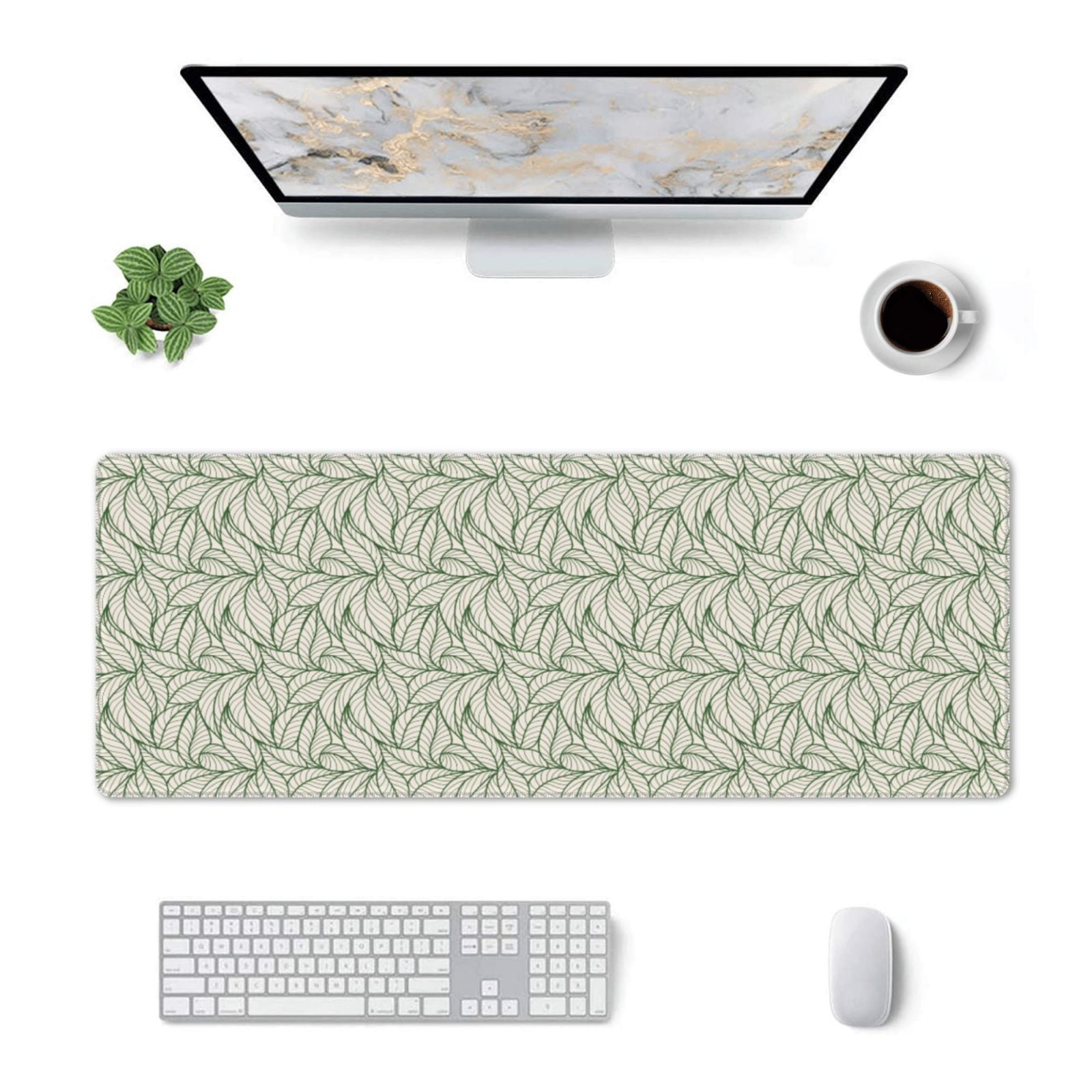 Pofeuu Leaves Print Desk Mat for Keyboard and Mouse，Computer Desk Matt ...