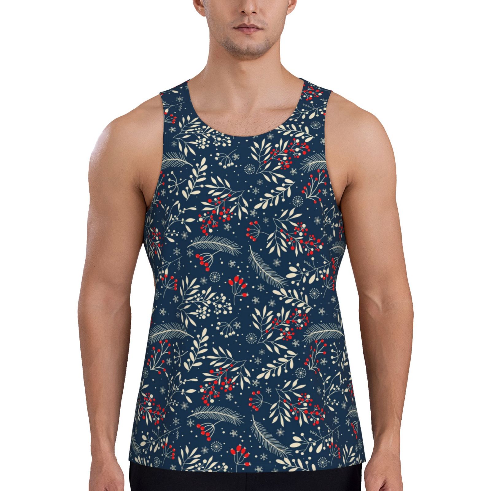 Pofeuu Leaves Snowflakes Print Men's Workout Tank Tops Sleeveless ...