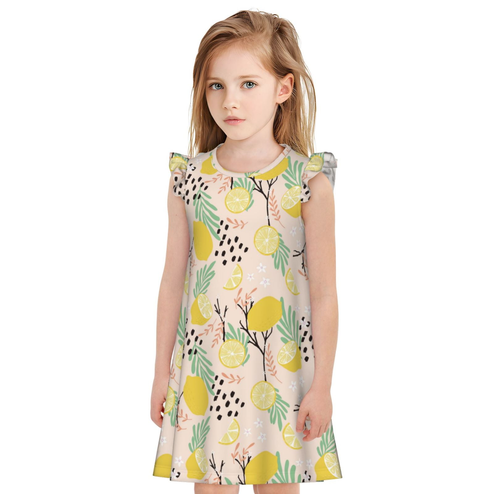 Pofeuu Lemon Leaves Print Girls Nightgowns, Nightgown Princess Pajama ...