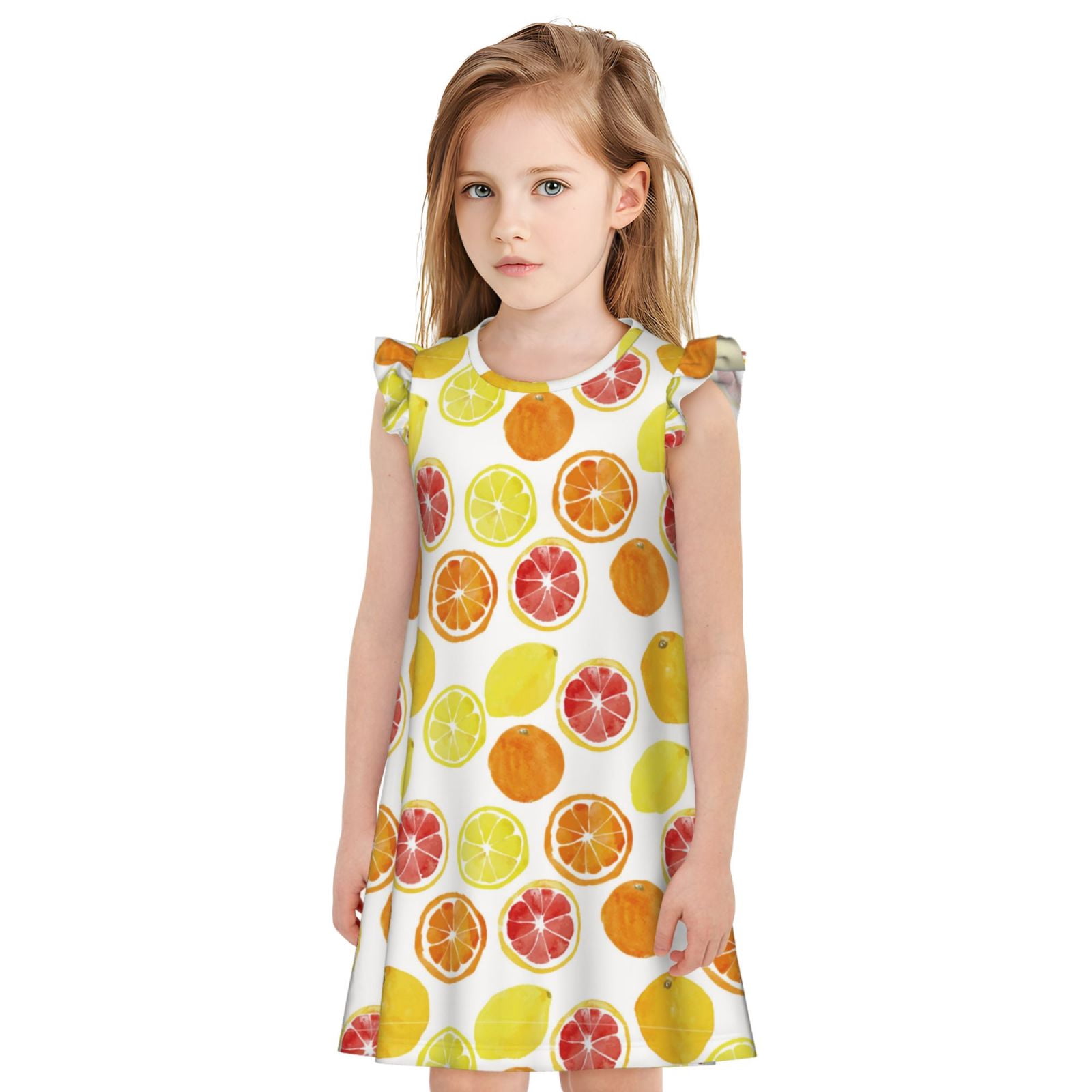 Pofeuu Lemon Orange Print Girls Nightgowns, Nightgown Princess Pajama ...