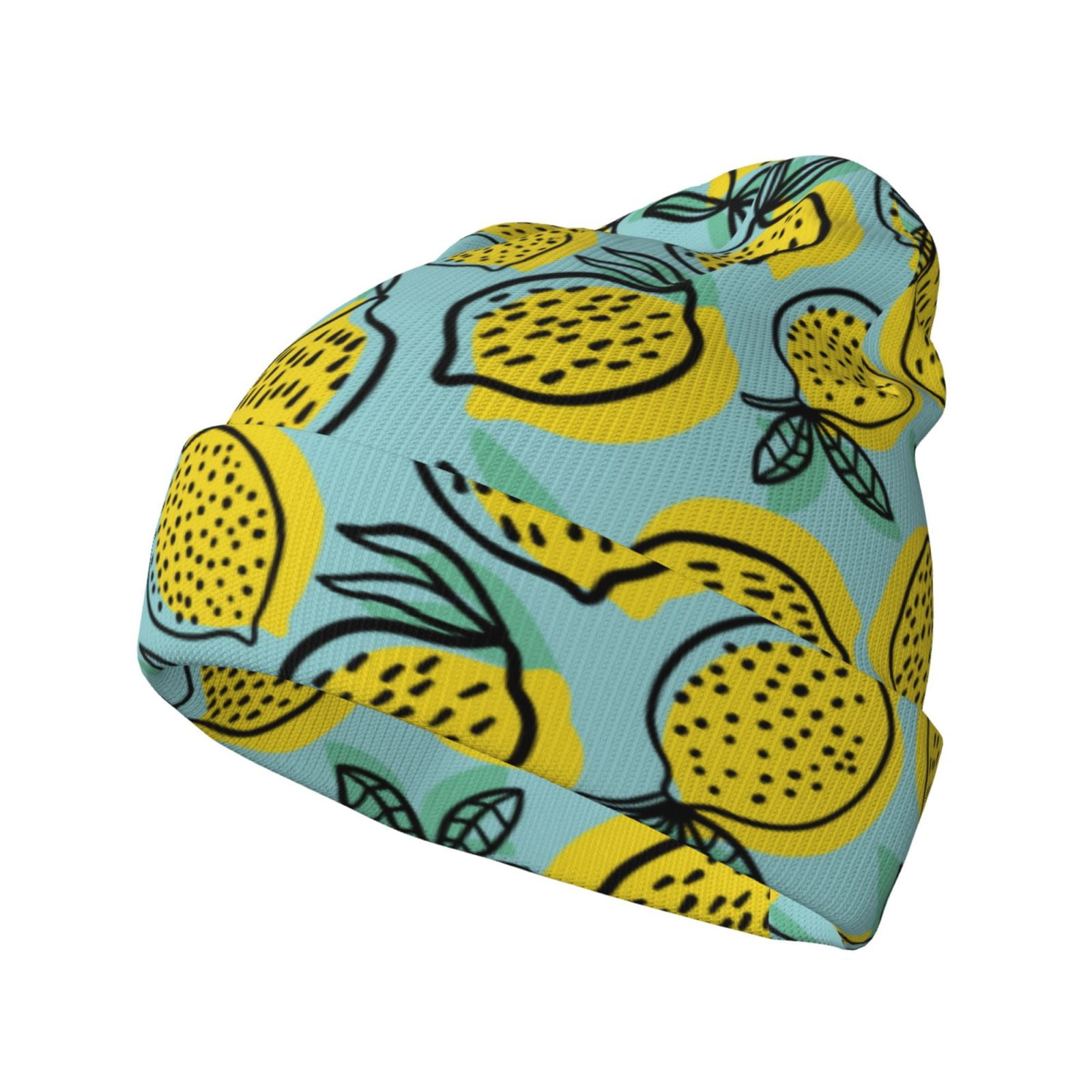 Pofeuu Lemon Print Beanie Hat for Men Women Knit Winter Hat Warm Cuffed ...