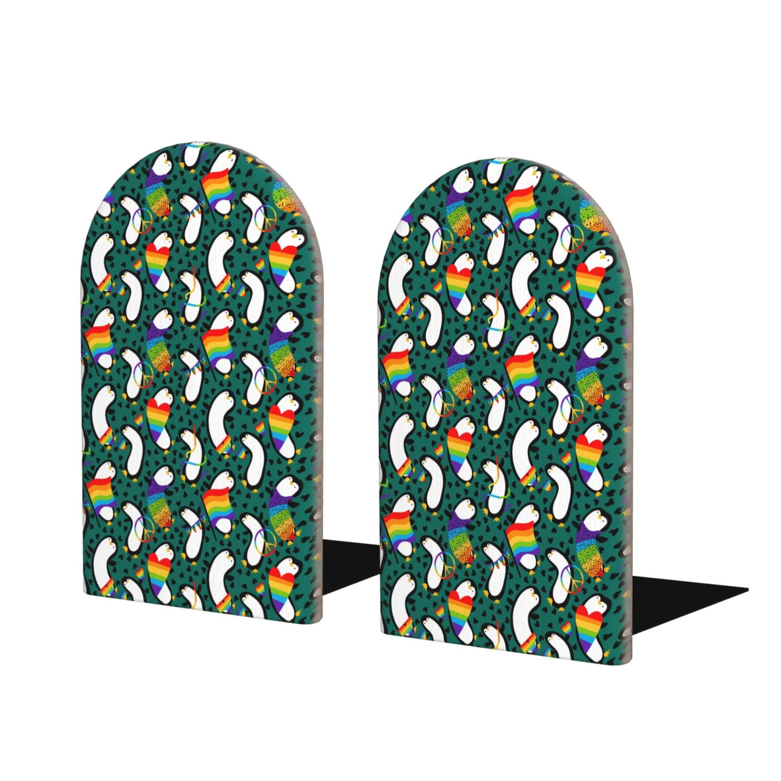 Pofeuu Lgbt Penguin Print Large Bookend Hold Heavy Books- Wood Bookends ...