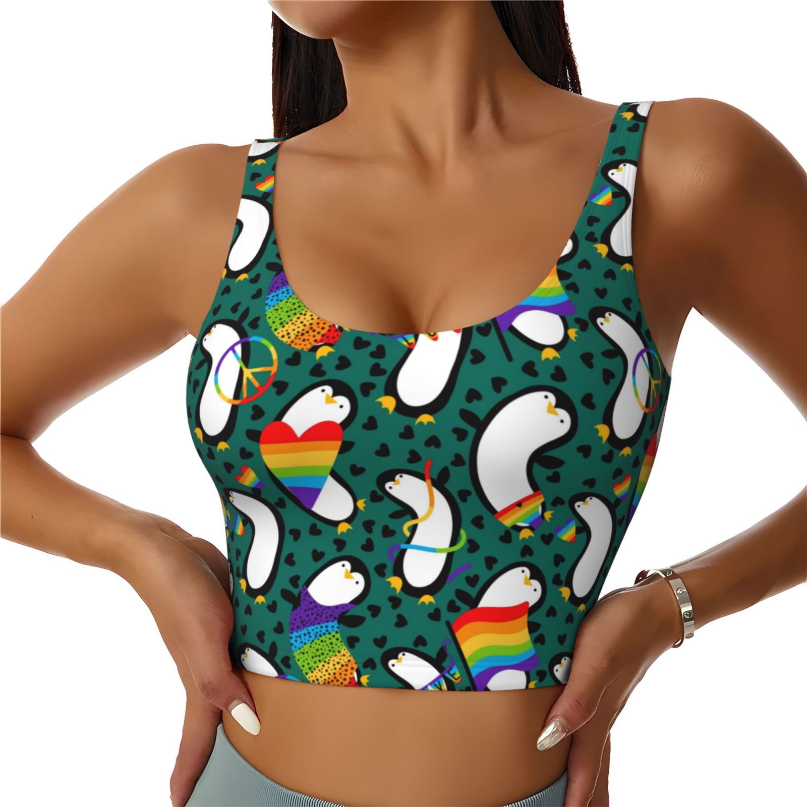 Pofeuu Lgbt Penguin Print Sports Bra For Women Sexy Vest Yoga Running