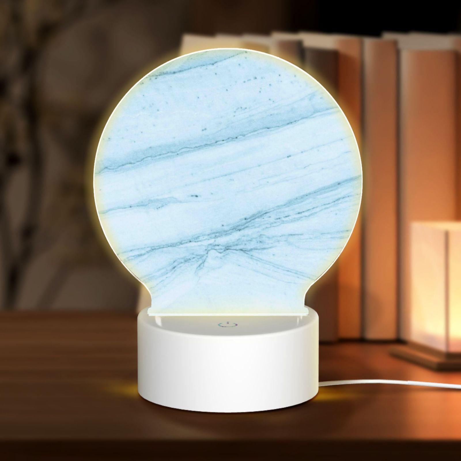 Pofeuu Light Blue Marble Print LED Christmas Night Light Lamp Base Gift ...