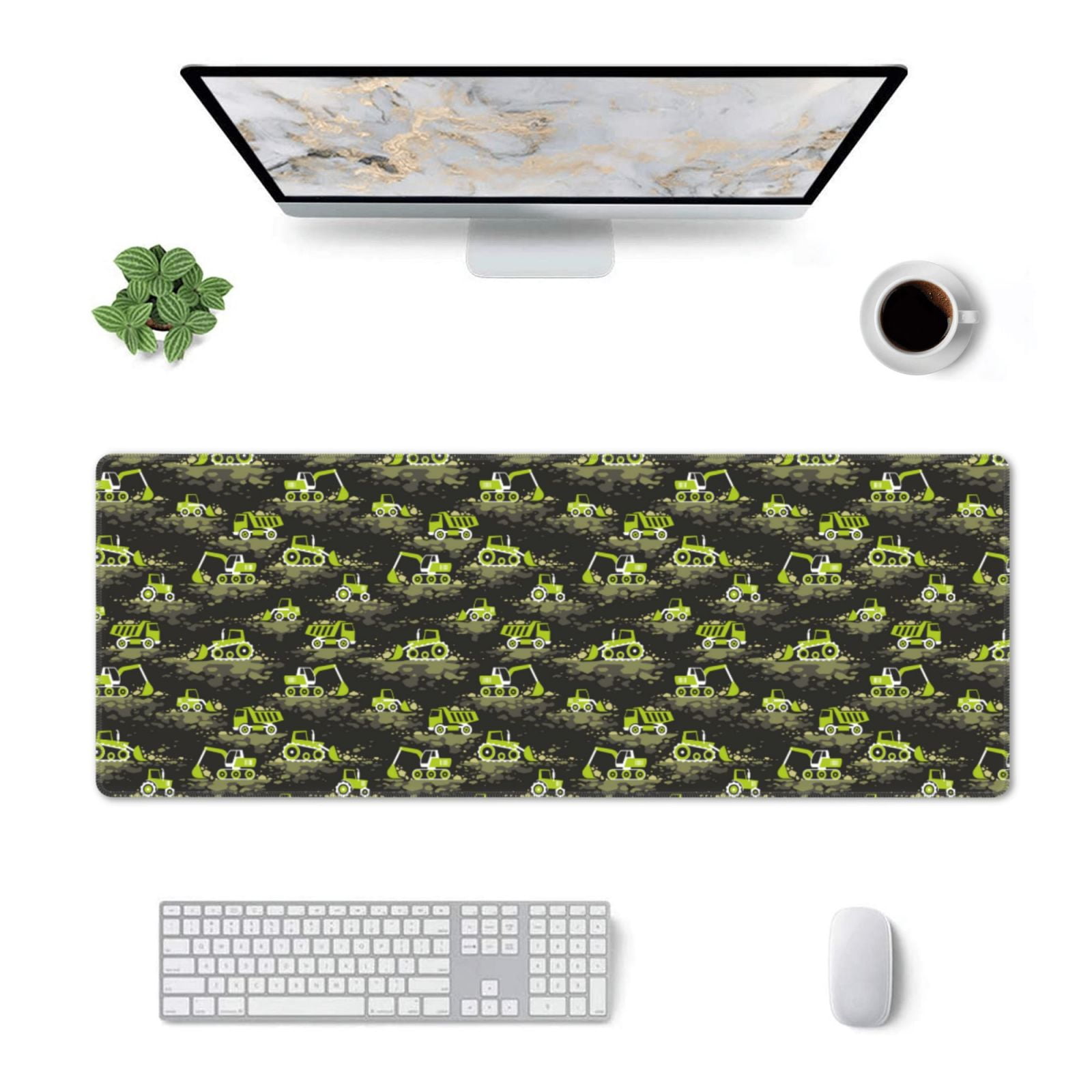 Pofeuu Light Green Excavator Print Desk Mat for Keyboard and Mouse ...