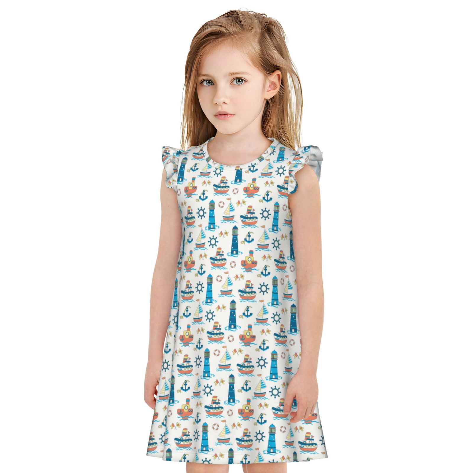 Pofeuu Lighthouse And Sea Print Girls Nightgowns, Nightgown Princess ...