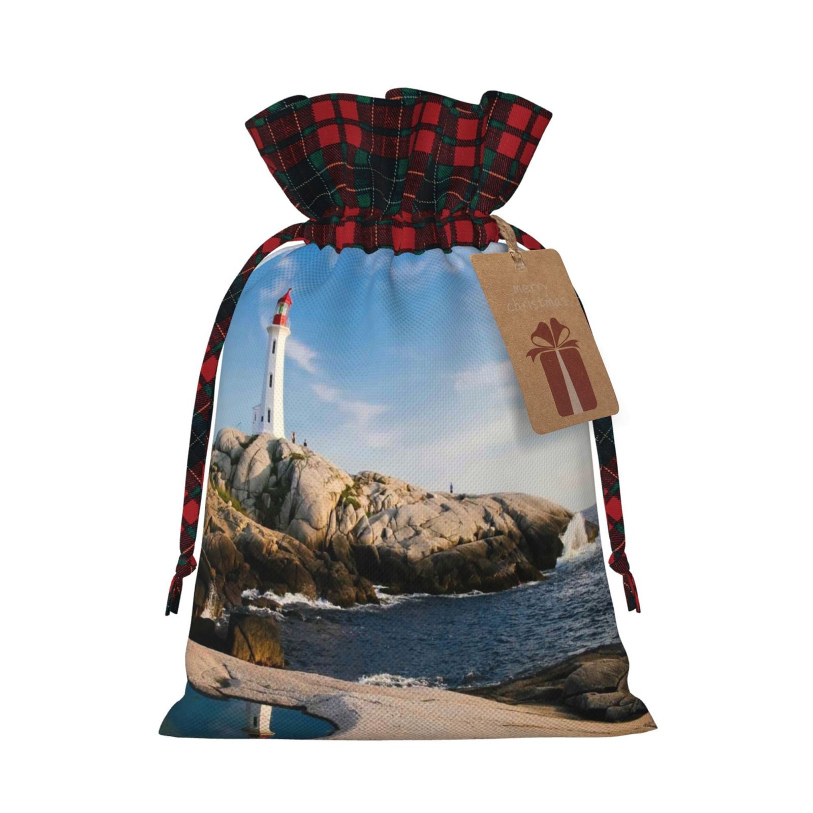 Pofeuu Lighthouse Print Burlap Bags with Drawstrings Drawstring Gift ...