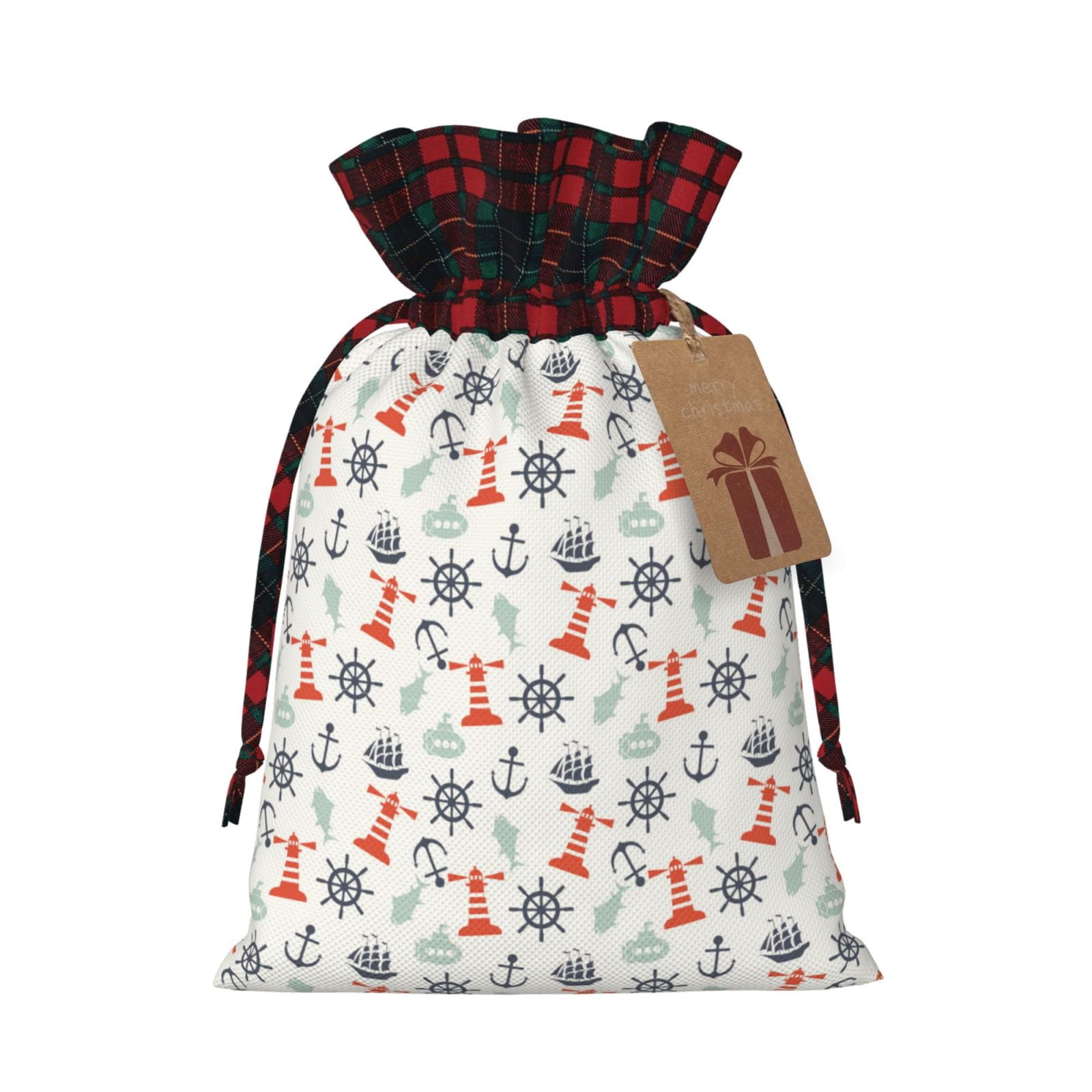 Pofeuu Lighthouse Sailboat Print Burlap Bags with Drawstrings ...