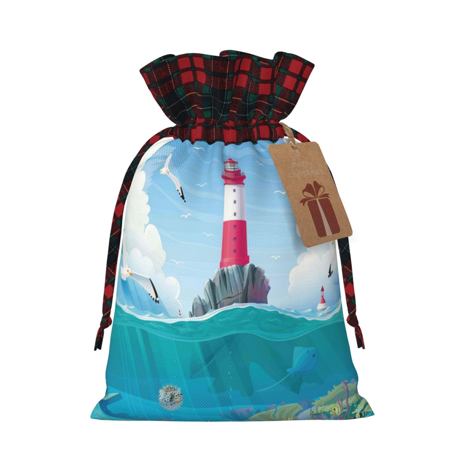 Pofeuu Lighthouse Sea Port Print Burlap Bags with Drawstrings ...