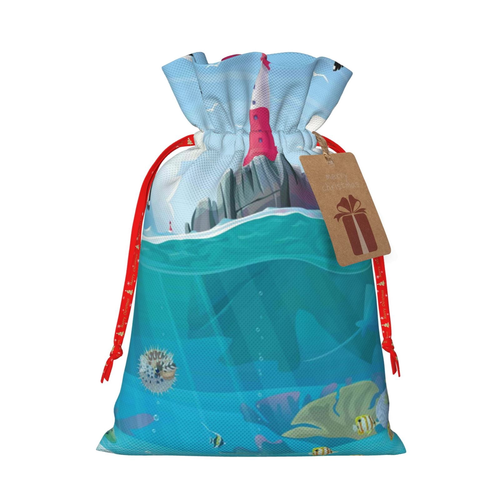 Pofeuu Lighthouse Sea Port Print Burlap Bags with Drawstrings ...