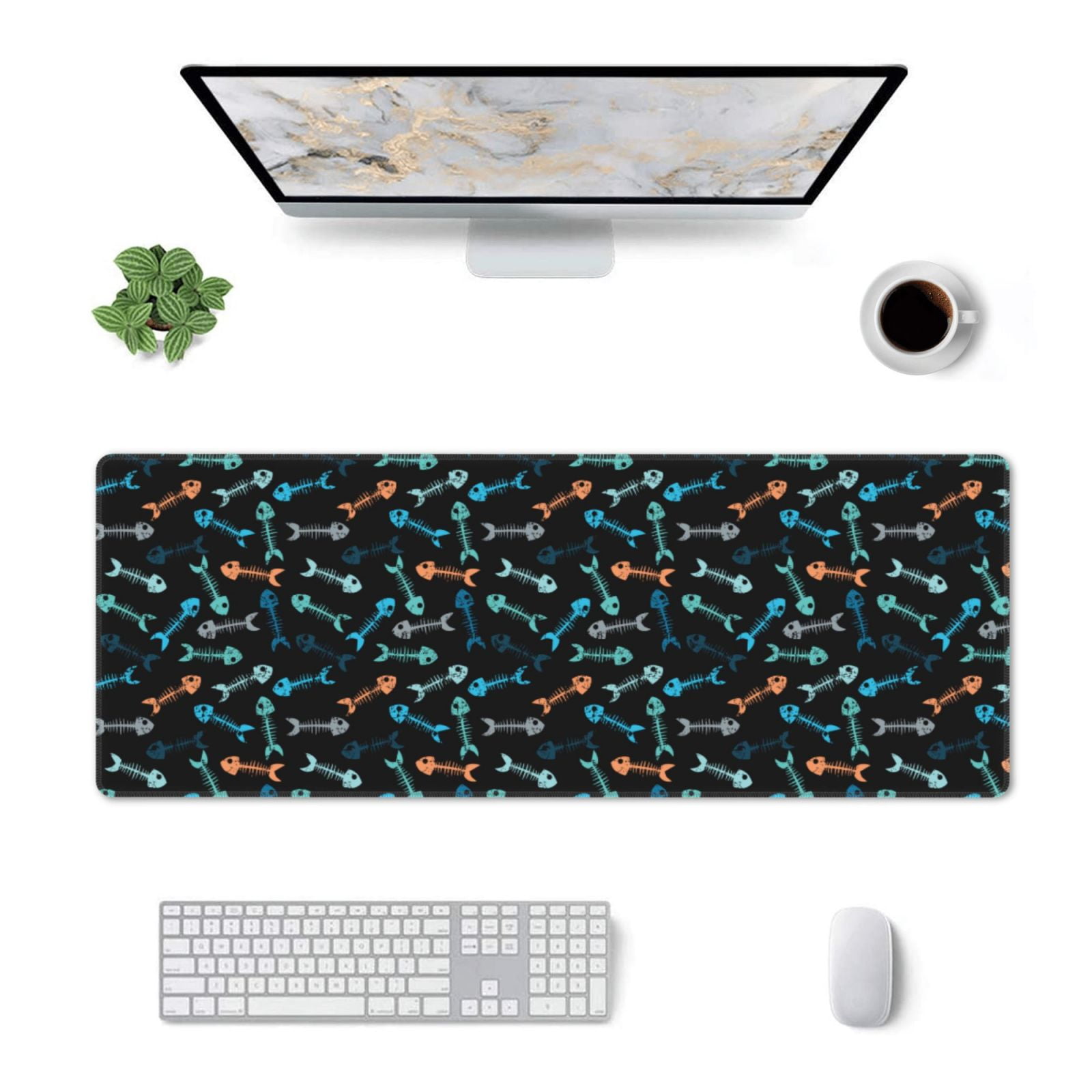 Pofeuu Little Fish Skeleton Print Desk Mat for Keyboard and Mouse ...