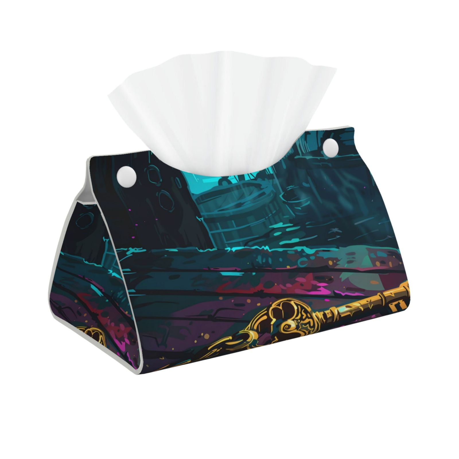 Pofeuu Lost Golden Key Print Tissue Box Cover, Modern Decorative PU ...