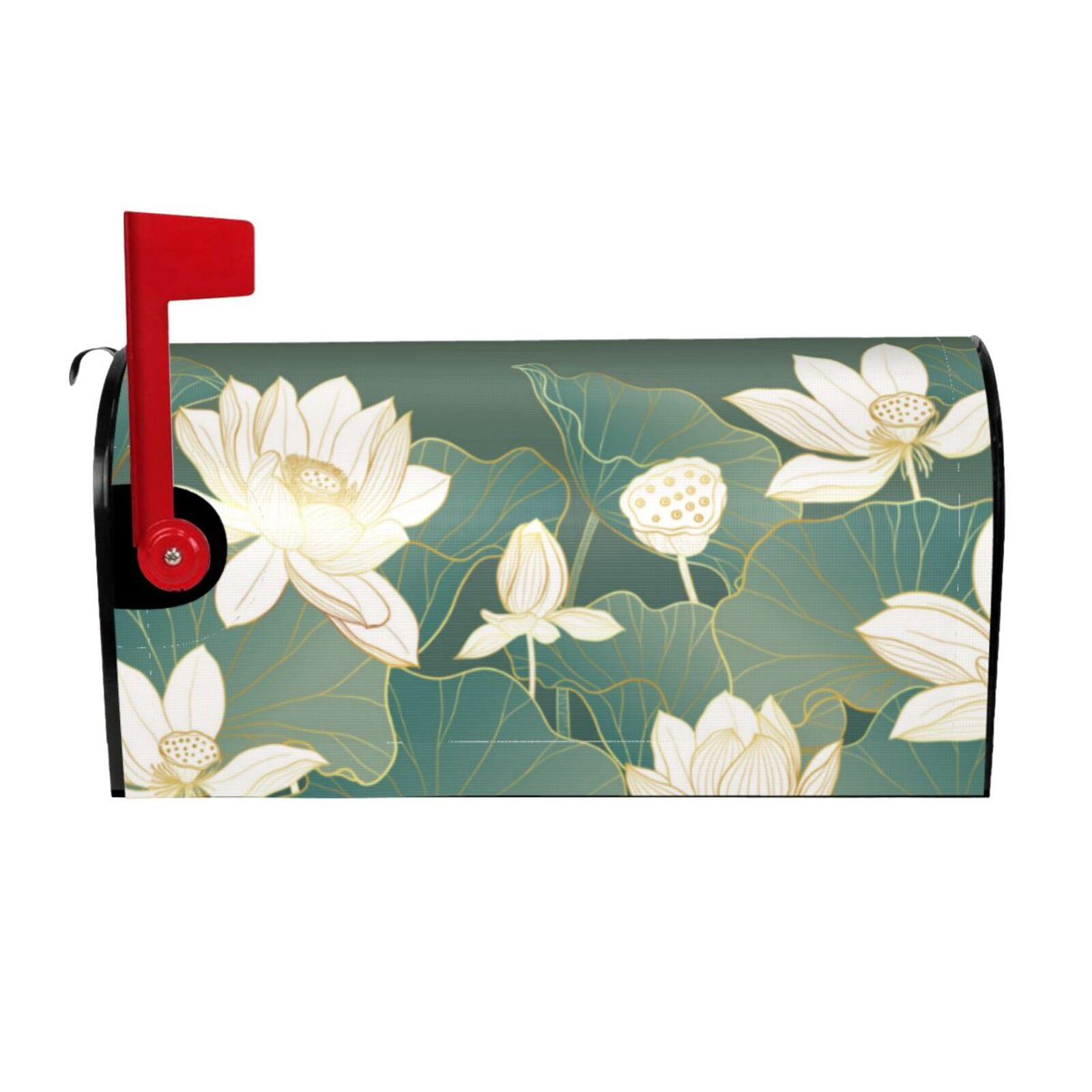 Pofeuu Lotus Golden Line Print Mailbox Covers Letterbox Cover Mailbox ...