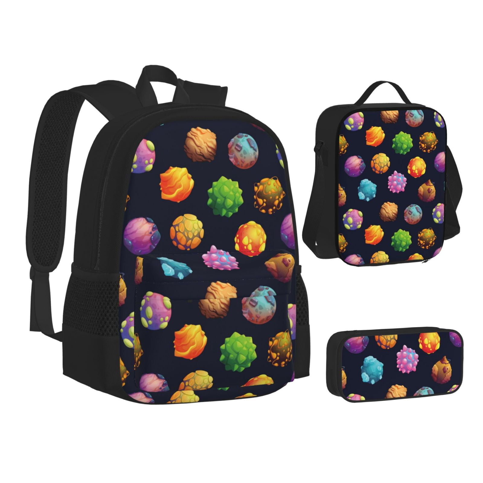 Pofeuu Lovely Planet Print Backpack Travel Backpacks With Lunch Bag ...