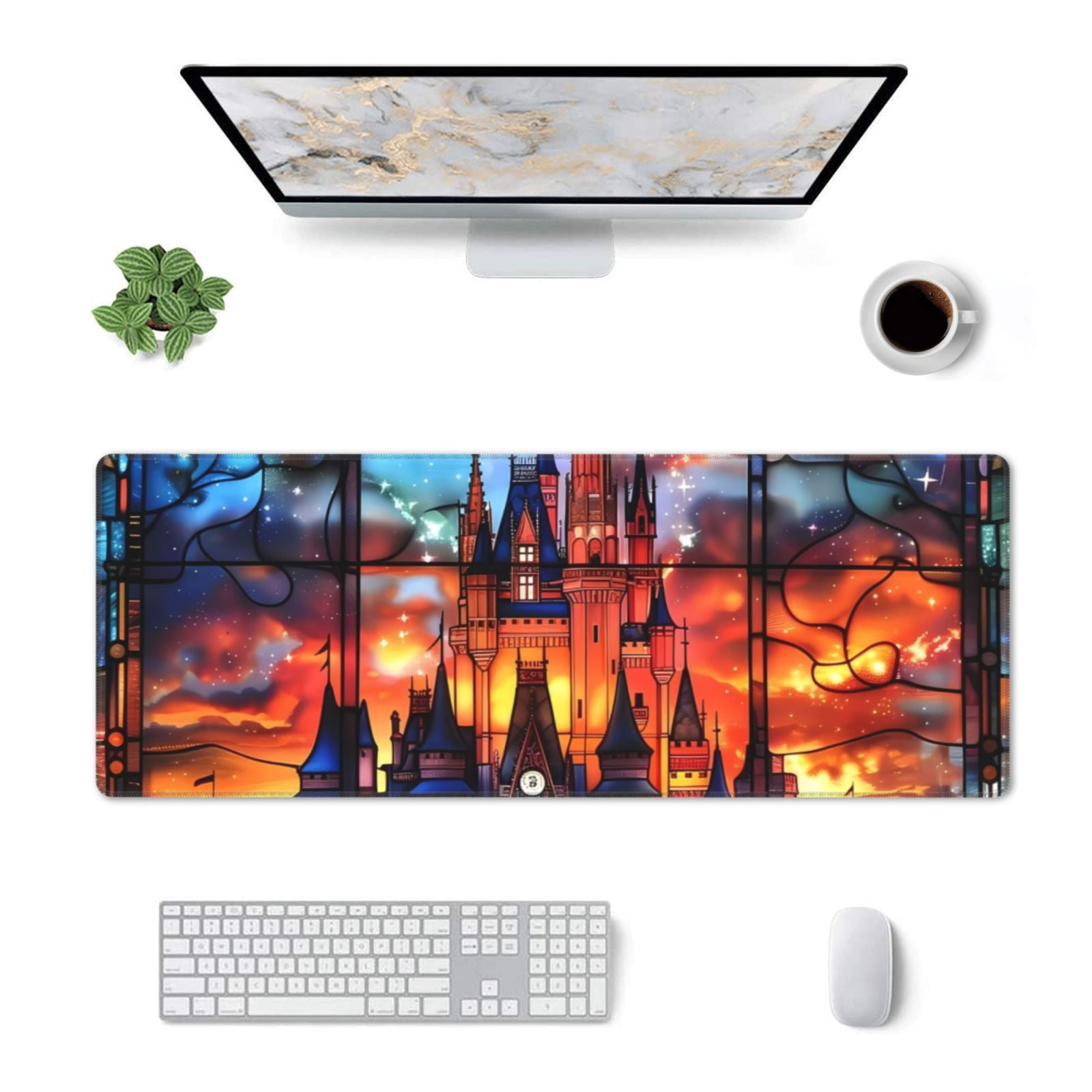 Pofeuu Magical Stained Glass Castle Print Desk Mat for Keyboard and ...